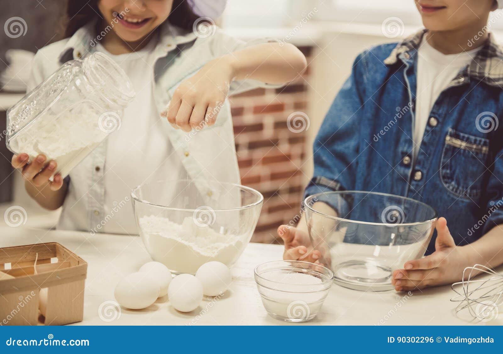 Children baking in kitchen stock photo. Image of bowl - 90302296