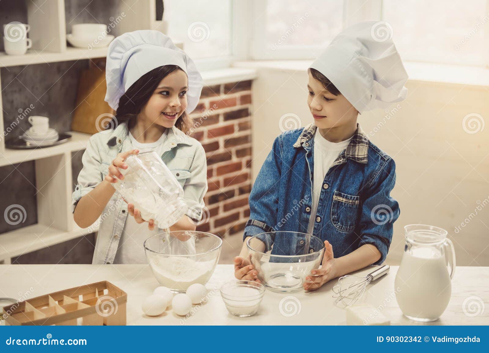 Children baking in kitchen stock photo. Image of childhood - 90302342