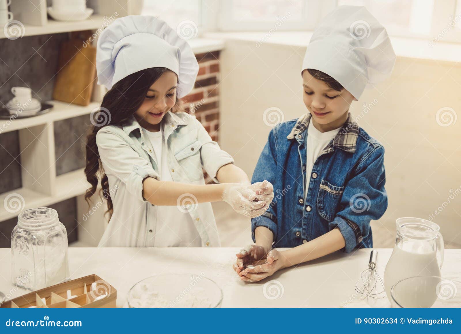 Children baking in kitchen stock photo. Image of childhood - 90302634