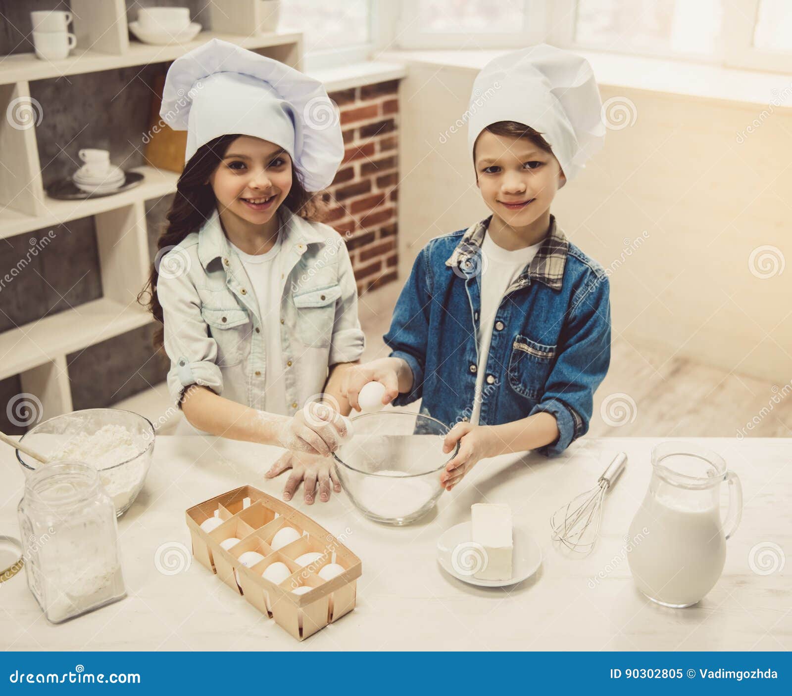 Children baking in kitchen stock image. Image of little - 90302805