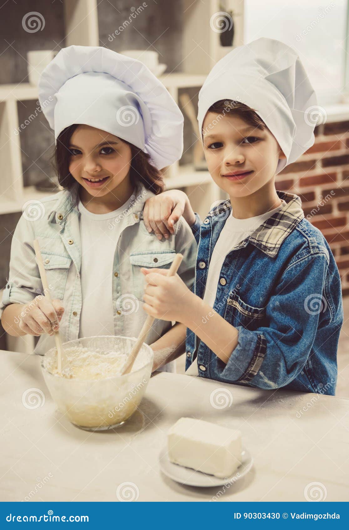 Children baking in kitchen stock photo. Image of girl - 90303430