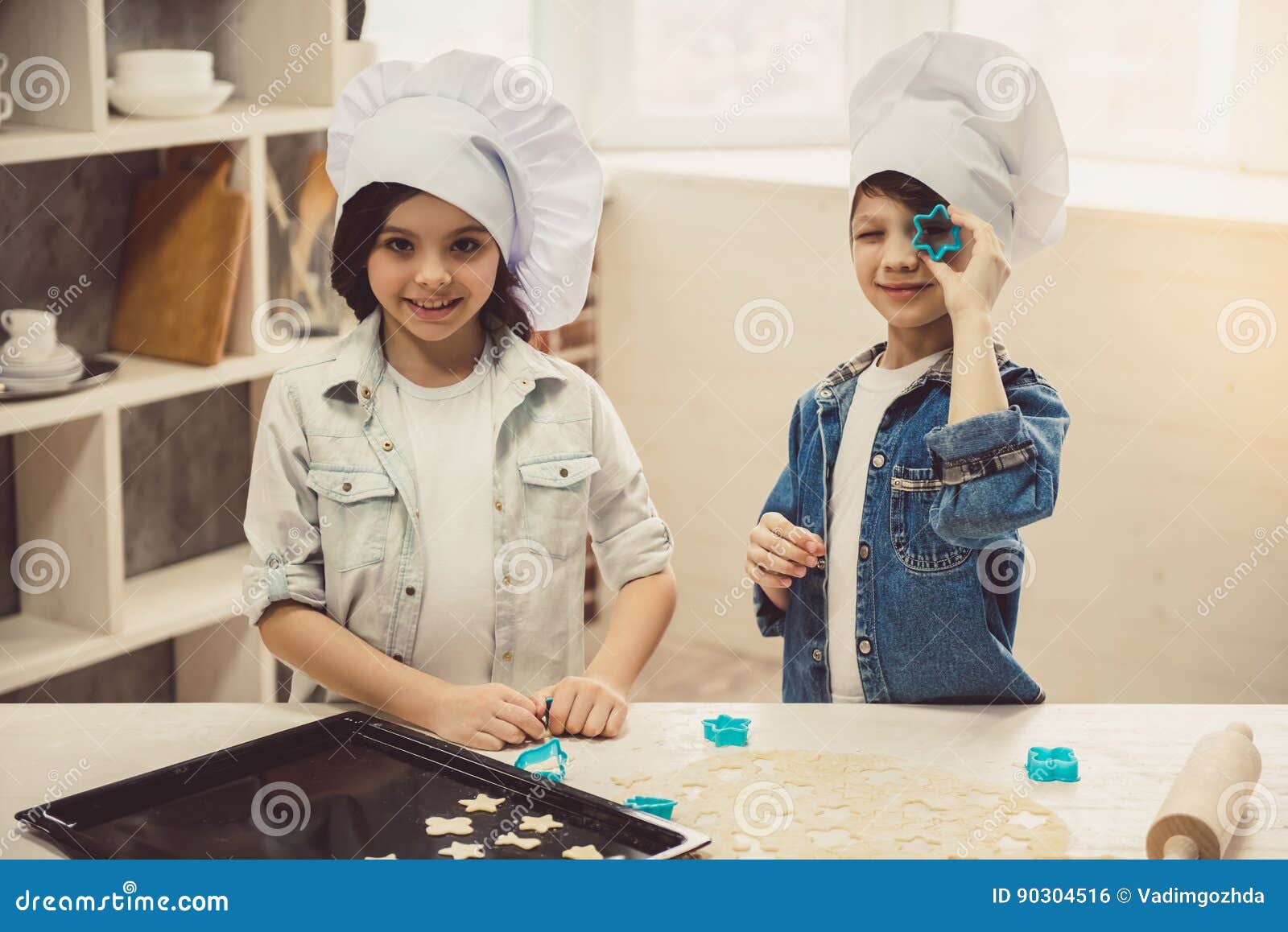 Children baking in kitchen stock photo. Image of lady - 90304516