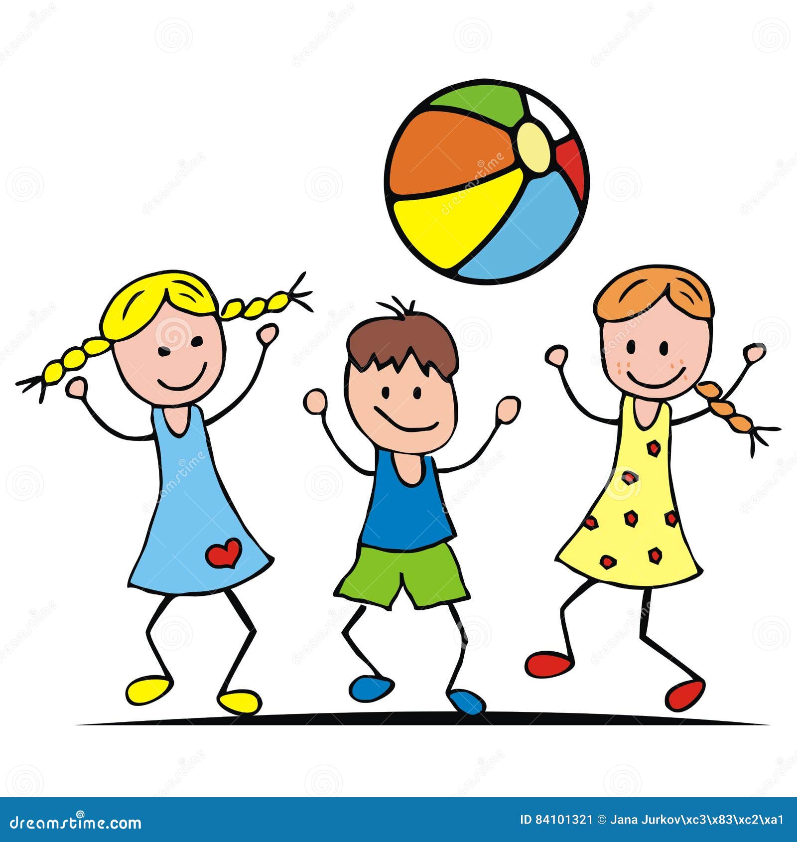 Children and Ball, Vector Illustration, Drawing Art Stock Vector ...