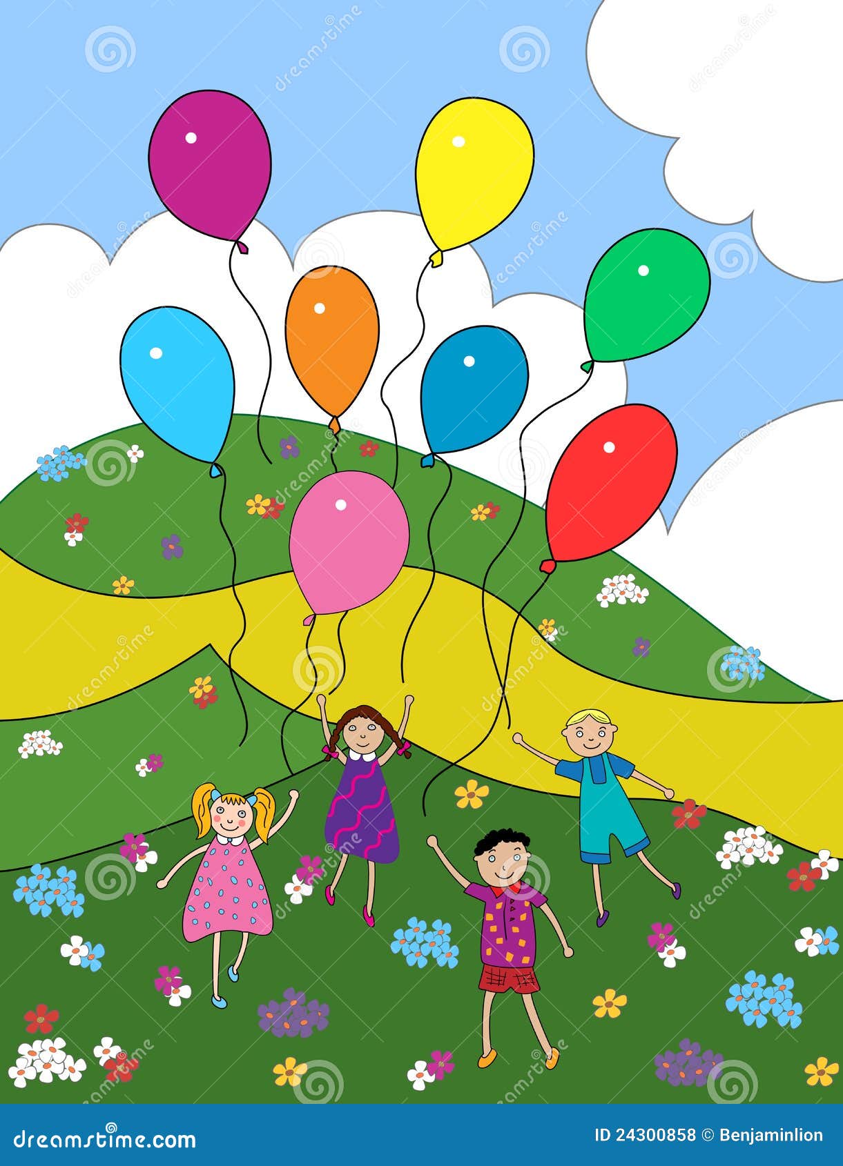 Children with balloons stock vector. Illustration of blue - 24300858