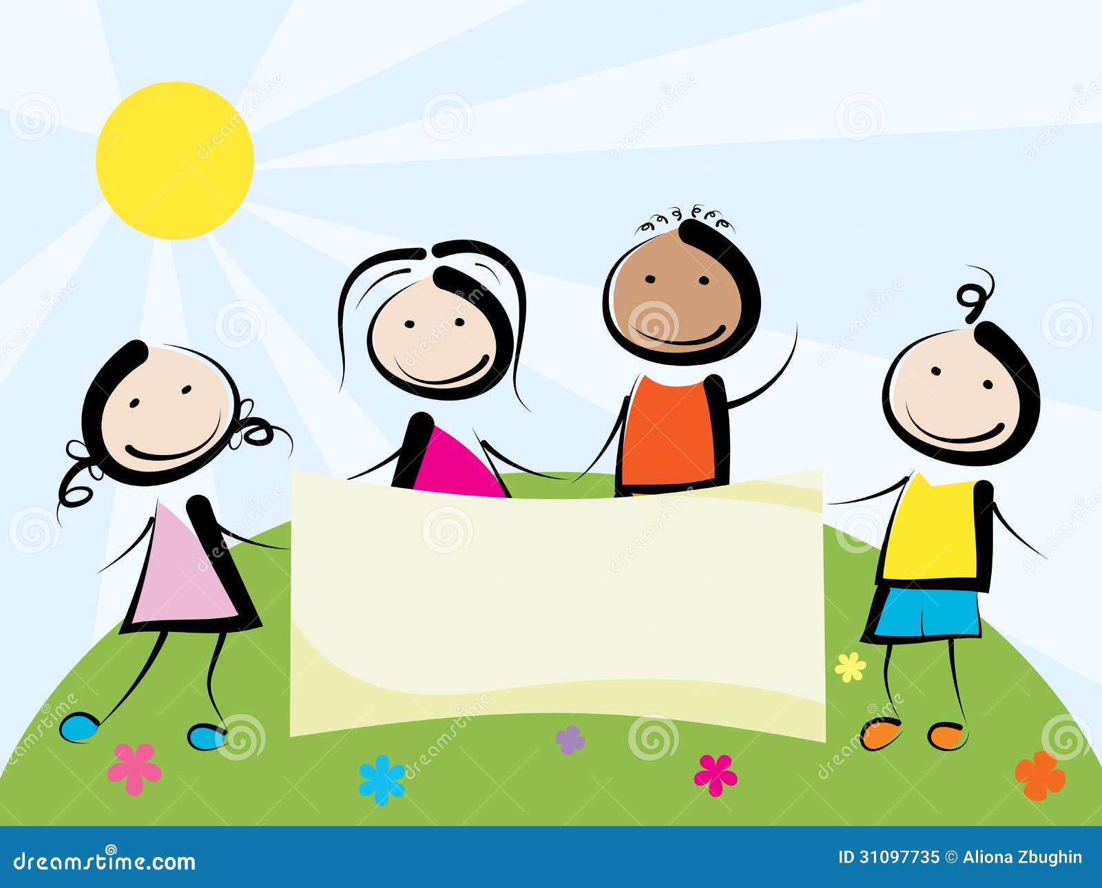 Children with banner stock vector. Illustration of blank - 31097735