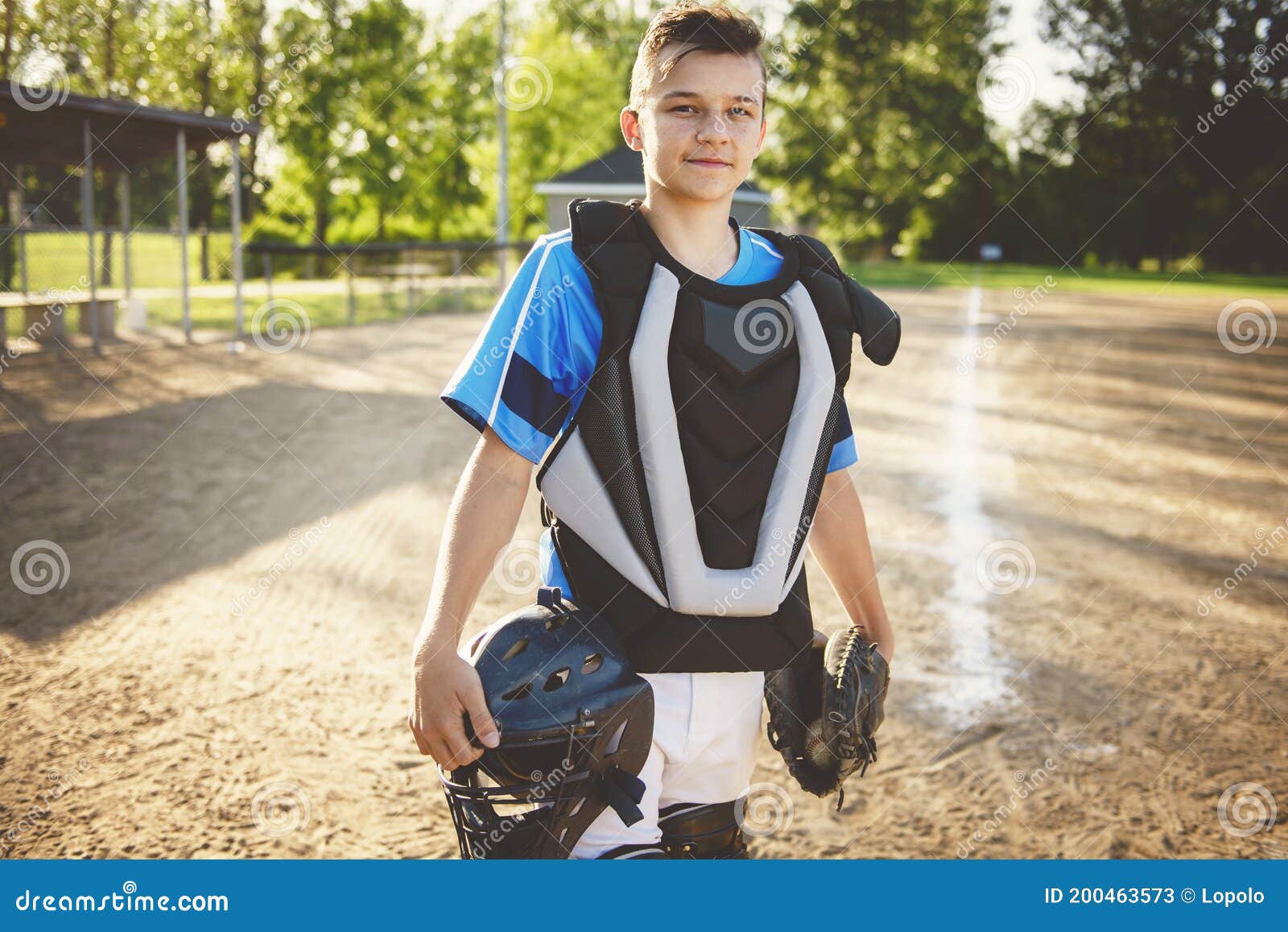 A Children Baseball Catcher Players Standing on the Playground Stock ...