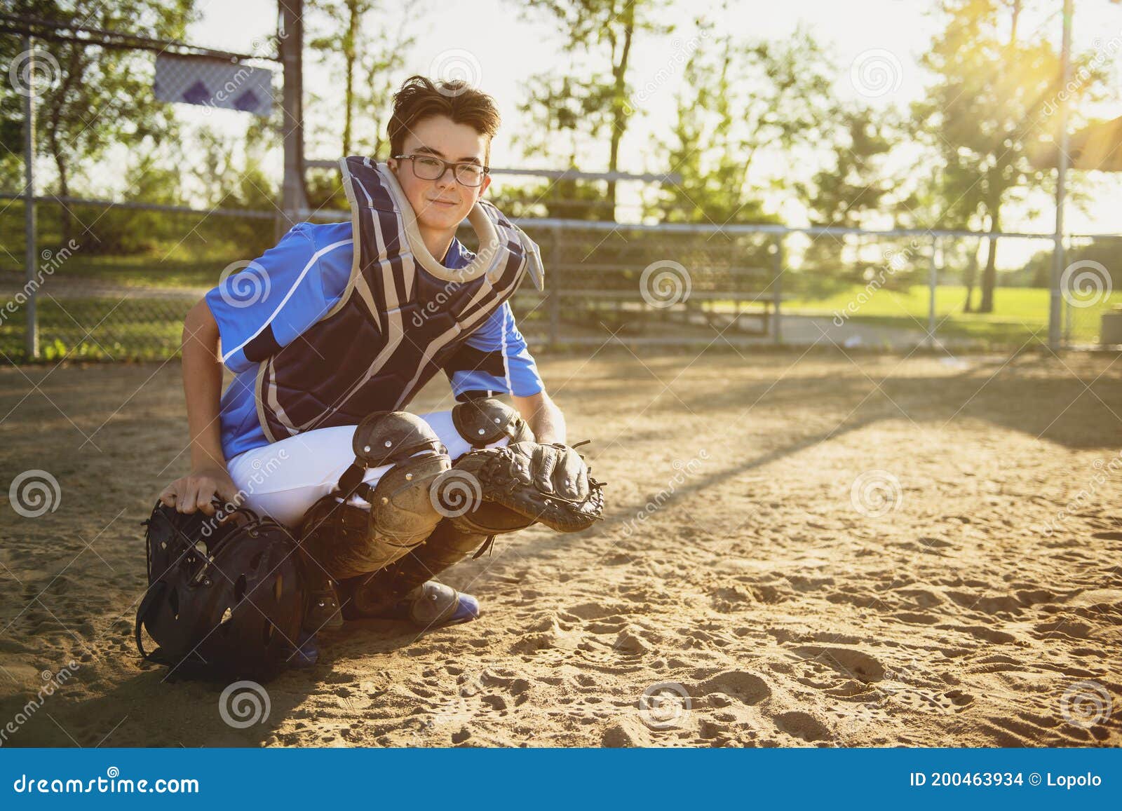 A Children Baseball Catcher Players Standing on the Playground Stock ...