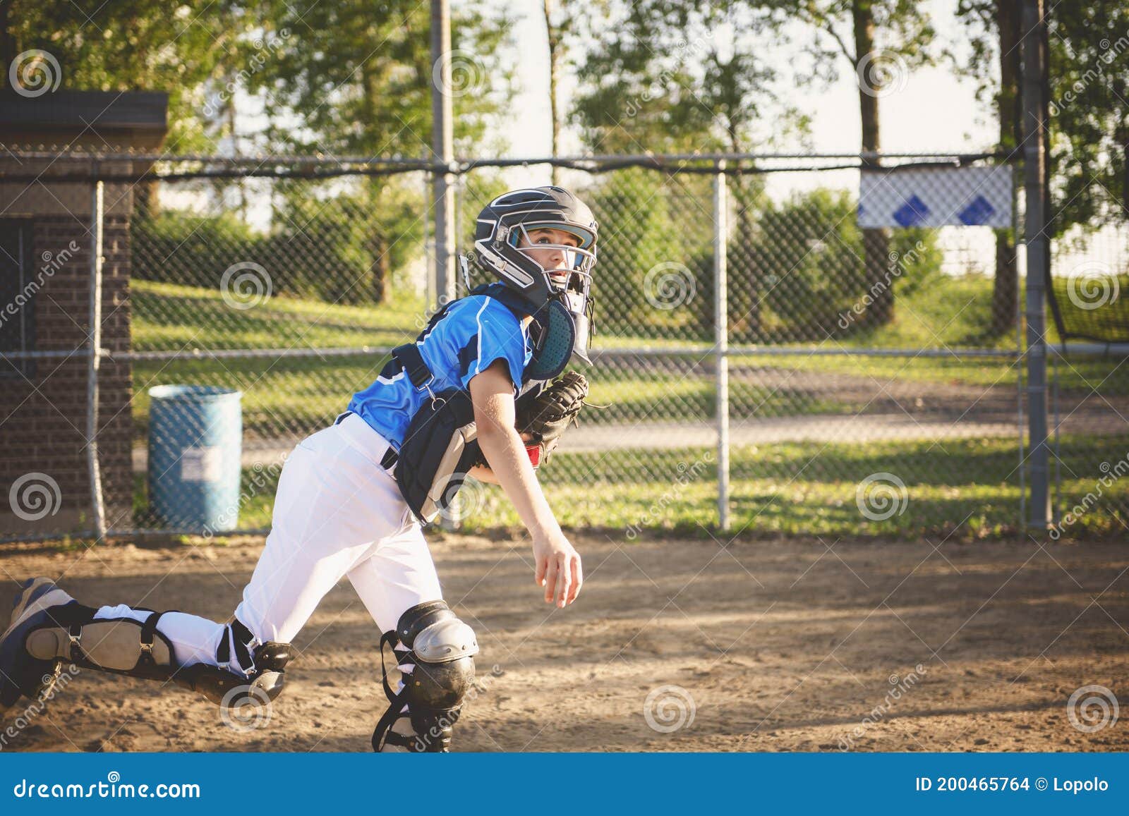 A Children Baseball Catcher Players Standing on the Playground Stock ...