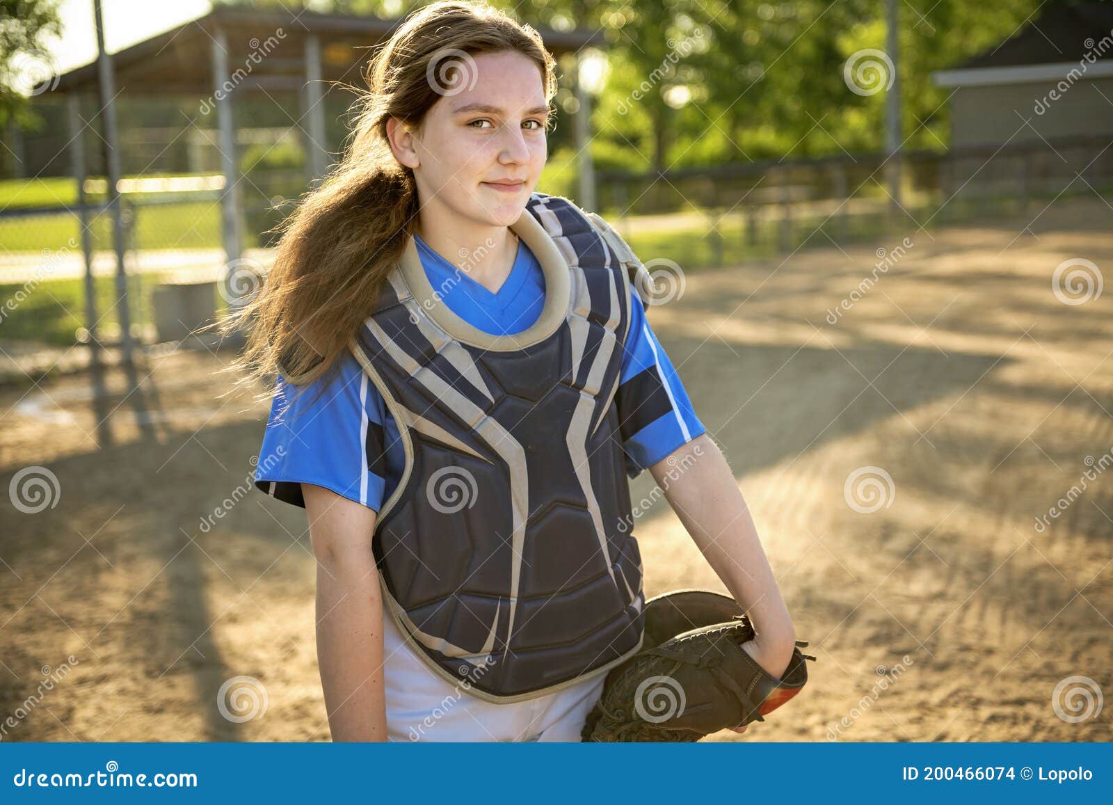 A Children Baseball Catcher Players Standing on the Playground Stock ...