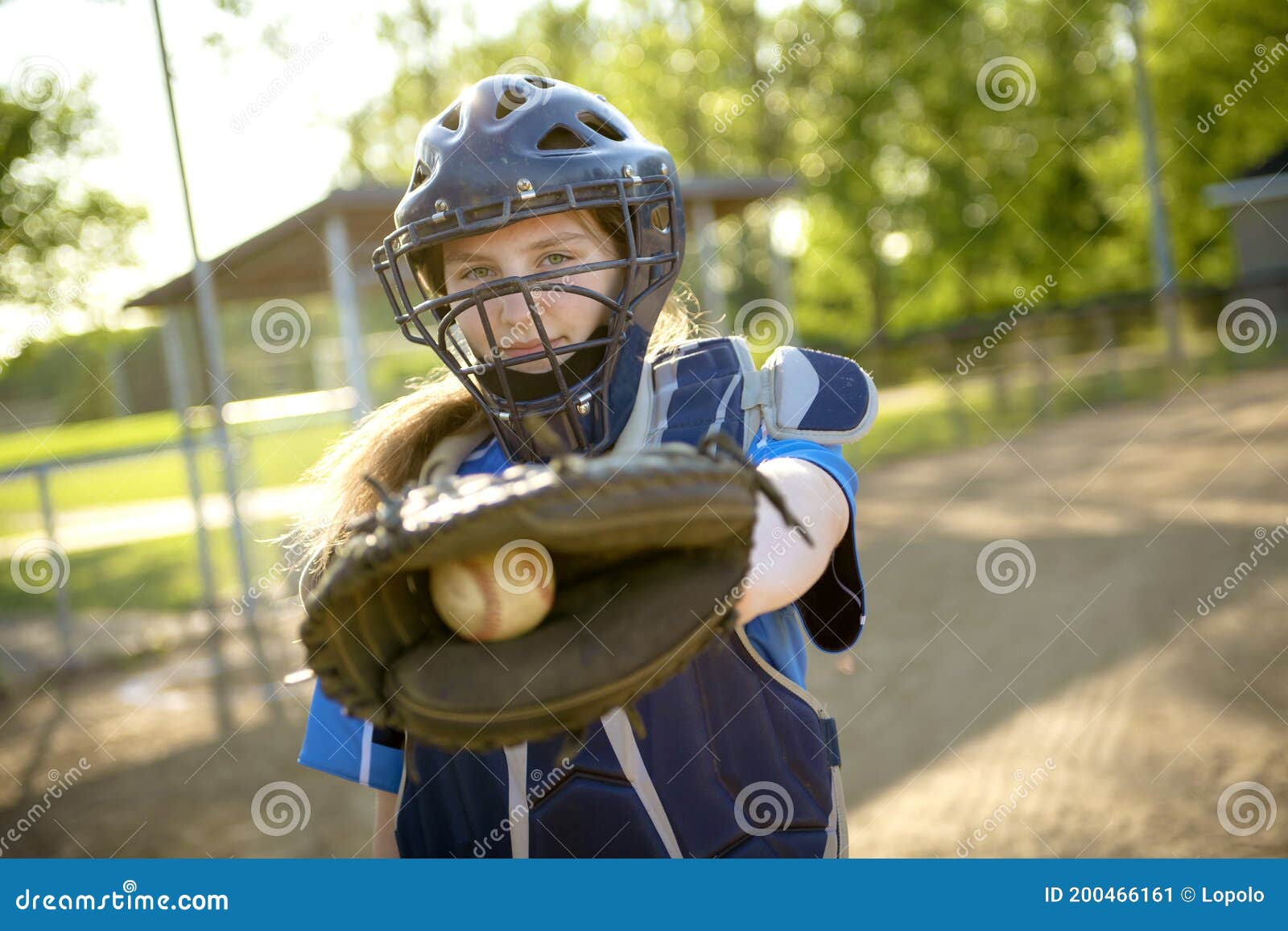 A Children Baseball Catcher Players Standing on the Playground Stock ...