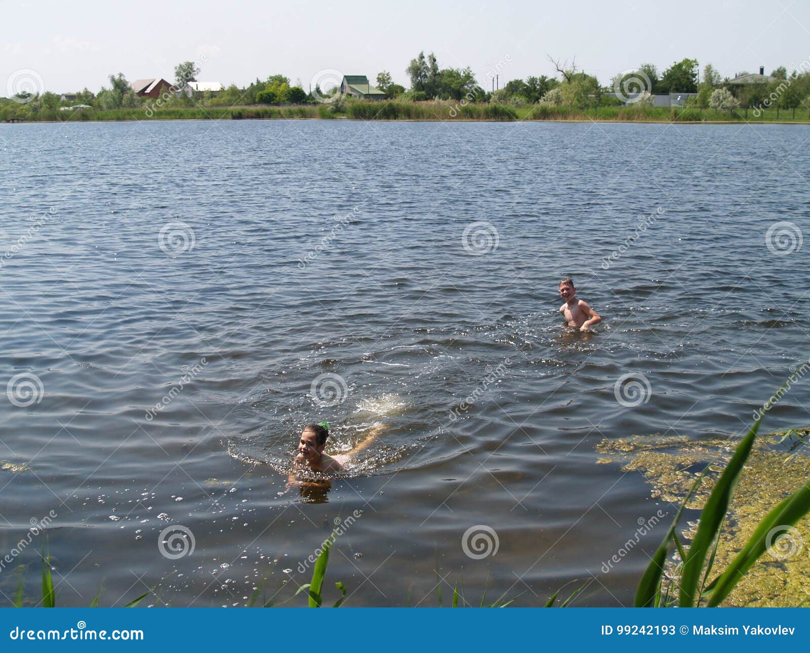 Children Bathe in the River Stock Image - Image of childhood, child ...
