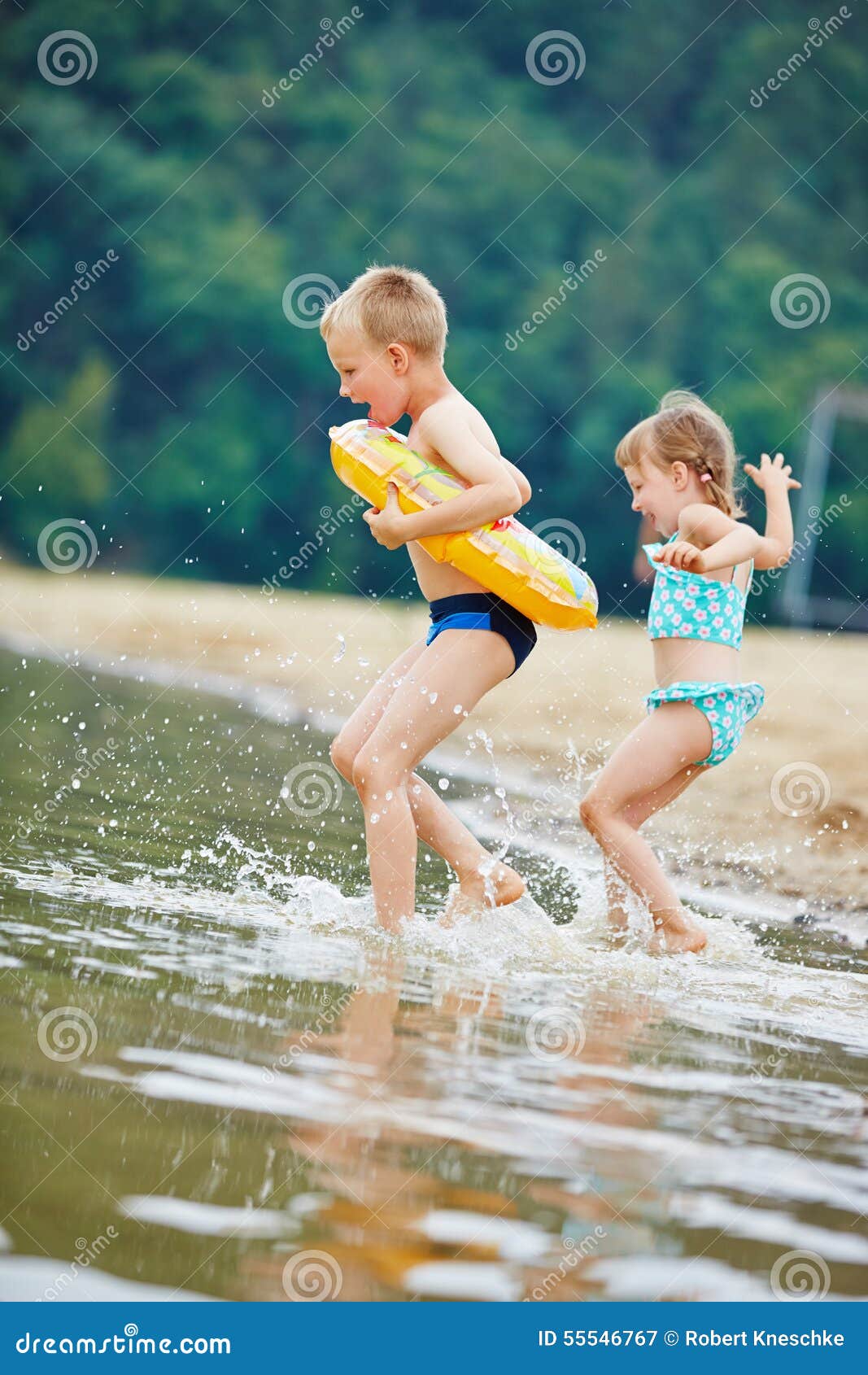 Children Bathing in Lake in Summer Stock Image - Image of cool, joyful ...