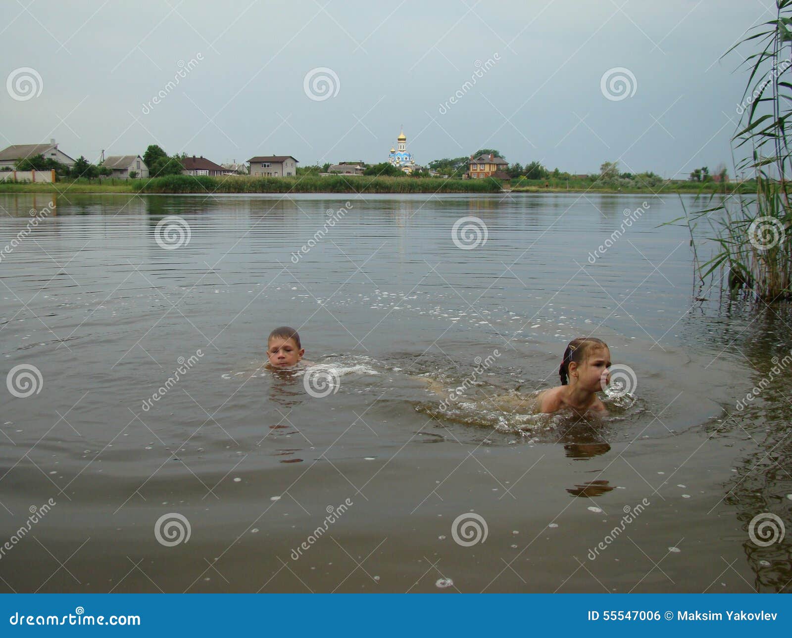 Children Bathing in the River Stock Photo - Image of nature, summer ...