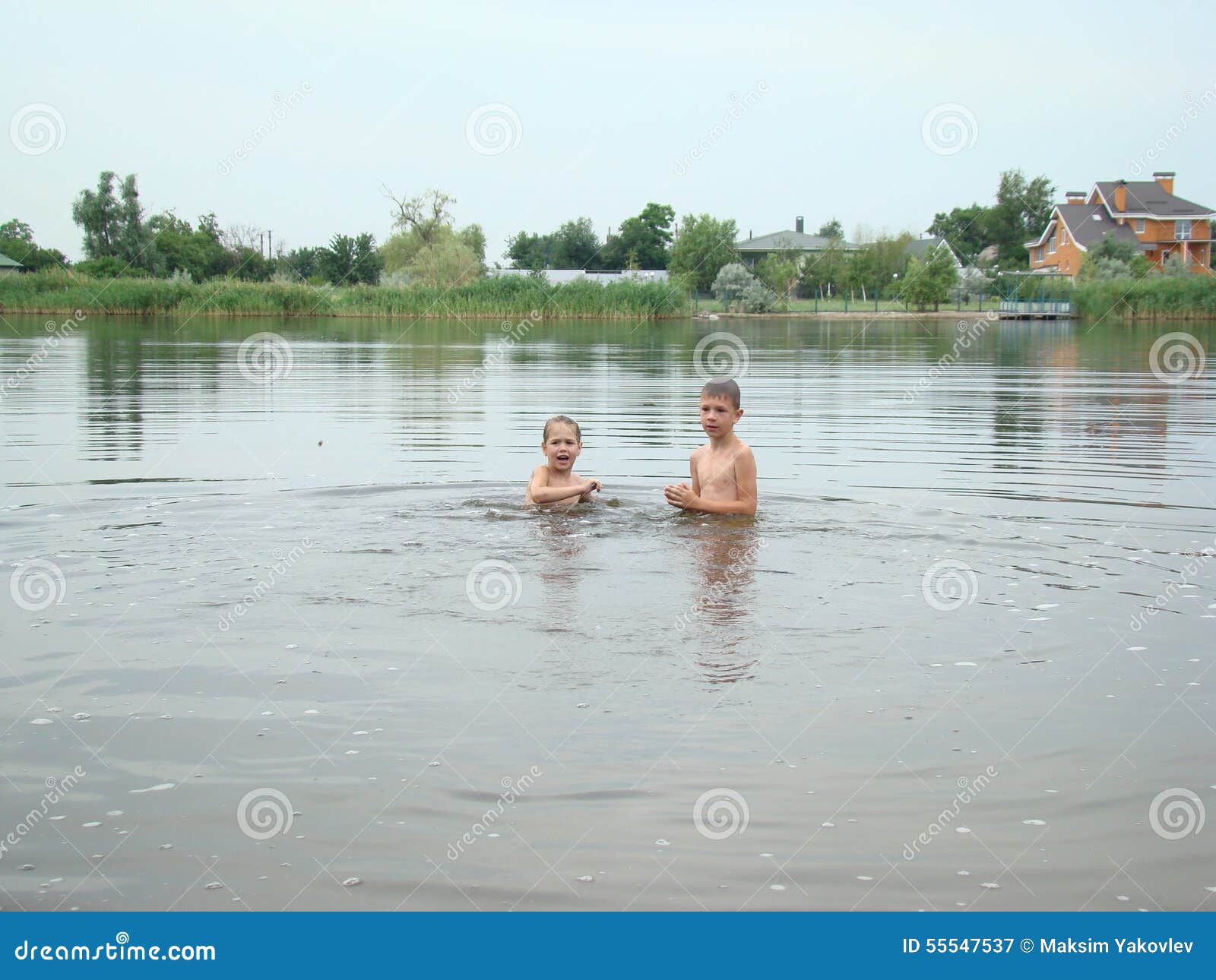 Children Bathing in the River Stock Image - Image of leisure, youth ...