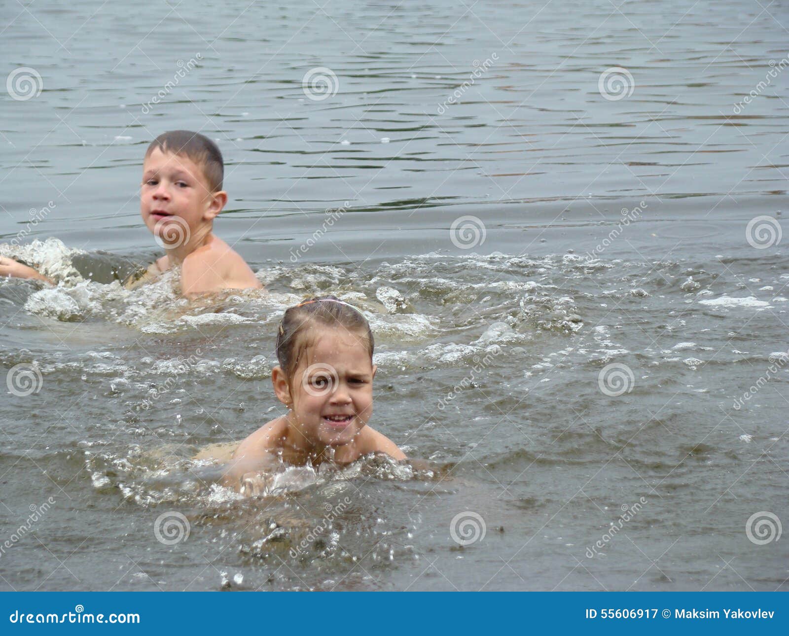 Children Bathing in the River Stock Image - Image of pampering, swim ...