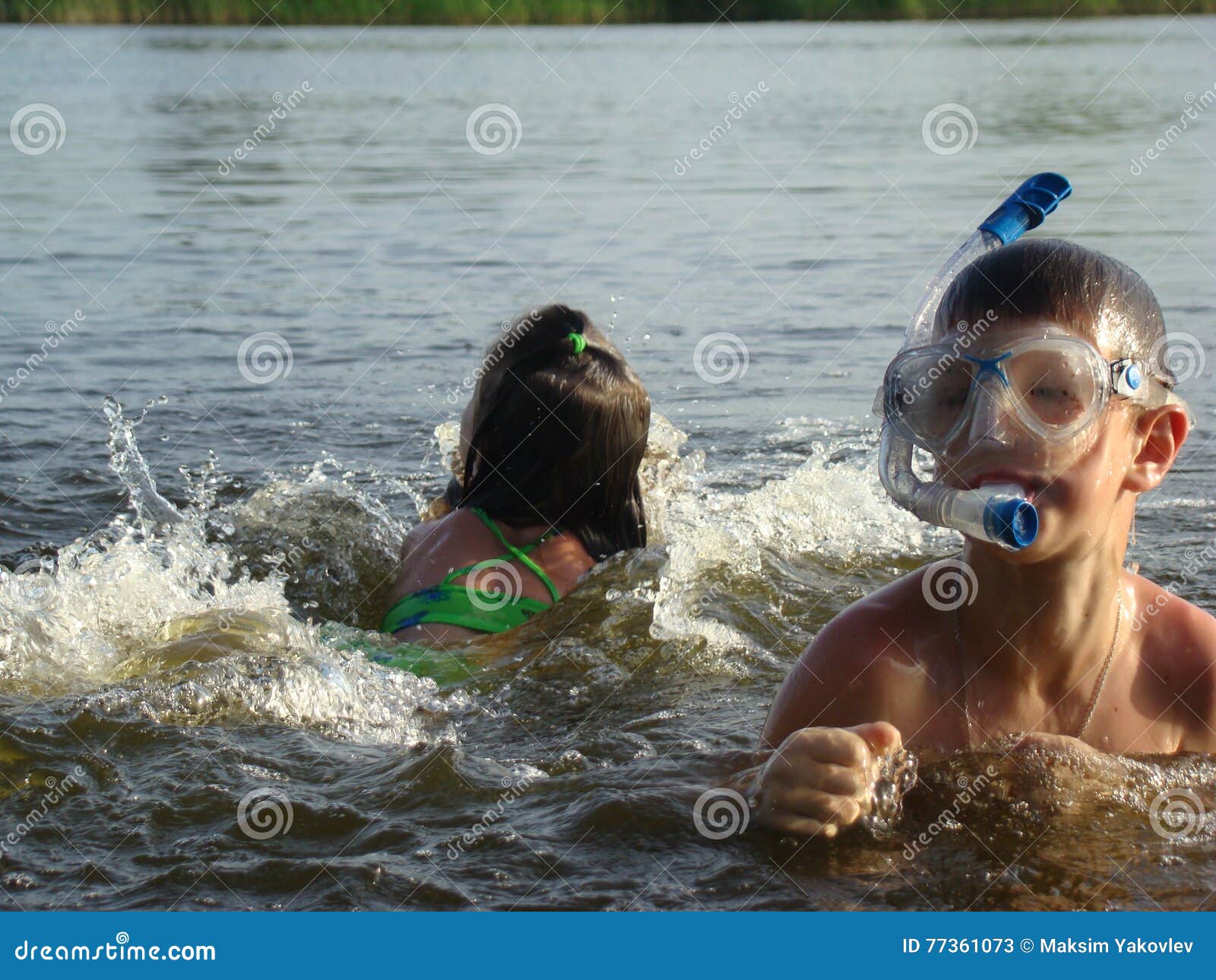 Children Bathing in the River Stock Image - Image of sister, river ...