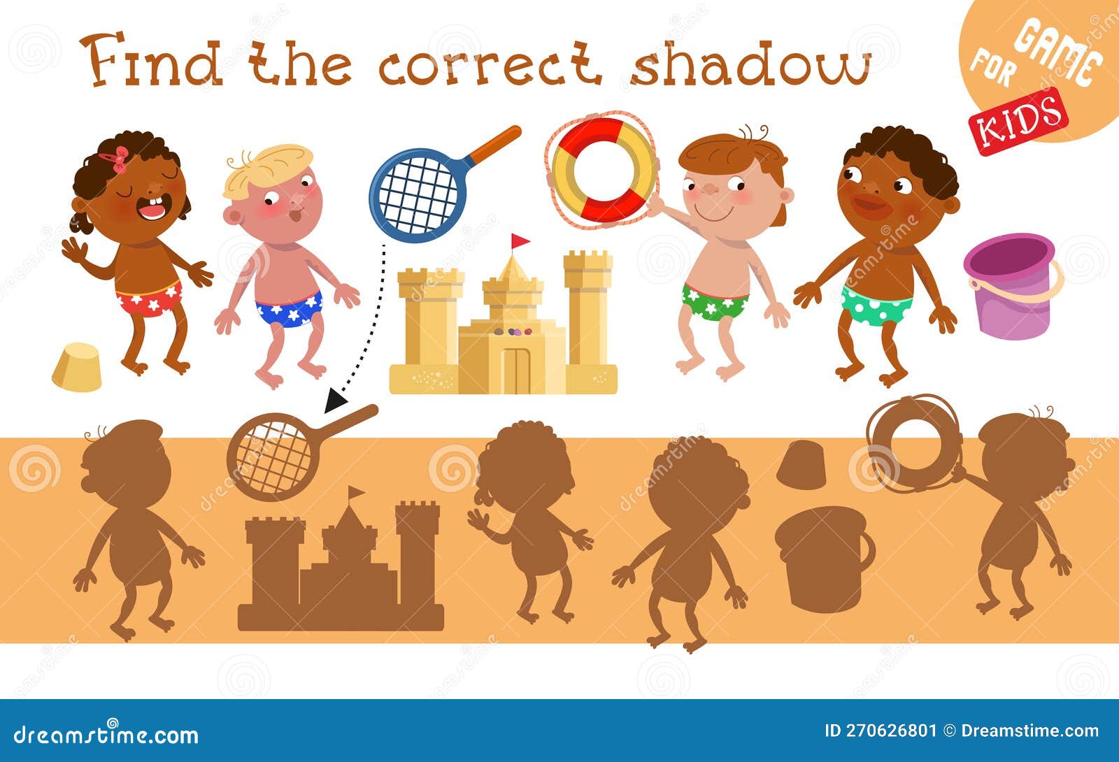 Find the Correct Shadow. Puzzle for Children. Activity, Vector ...