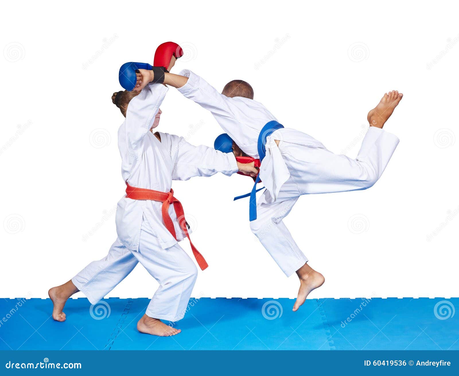 Children are Beating Karate Punches on the Mat Isolated Stock Photo ...