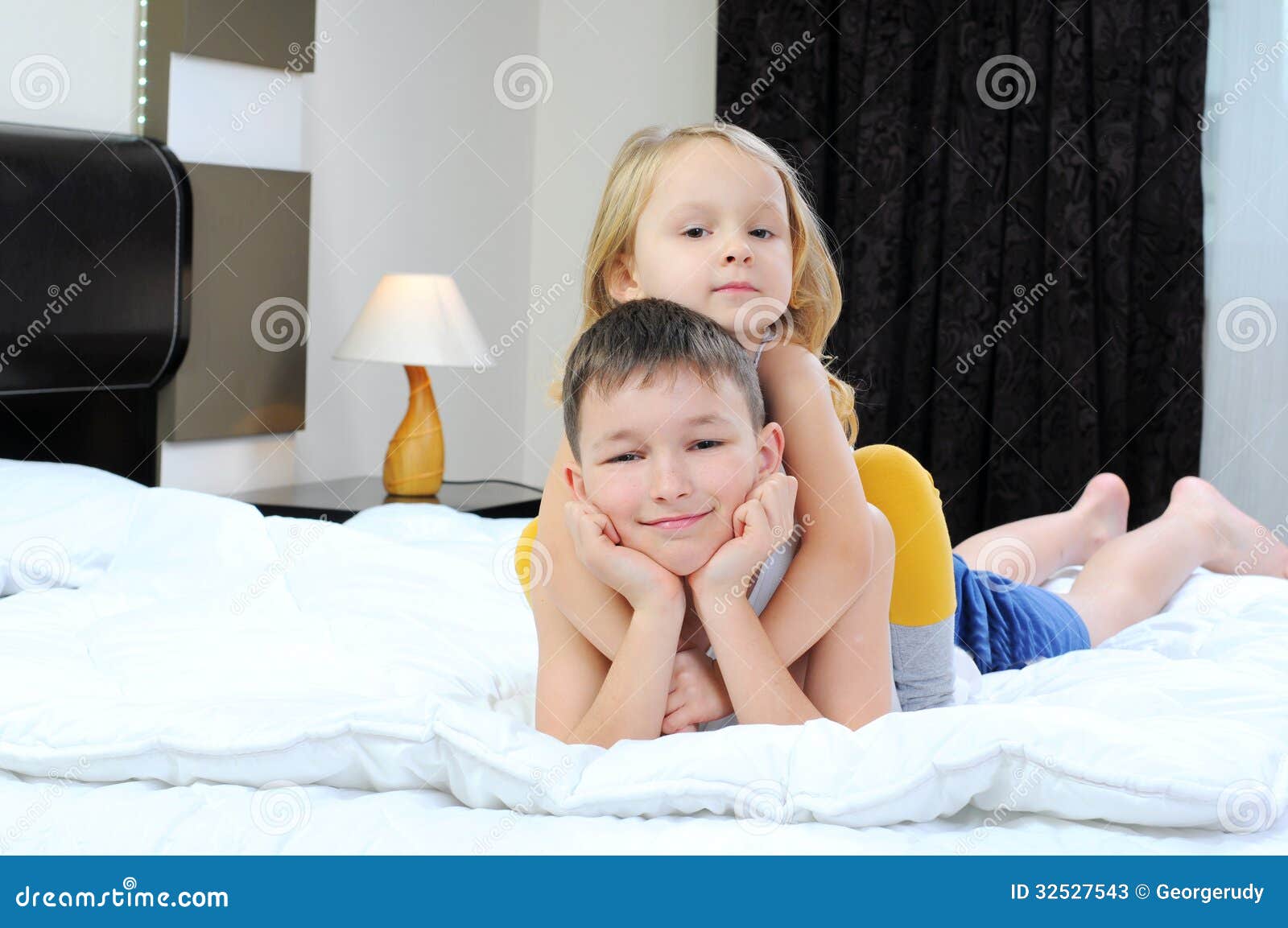 Children in bed stock image. Image of confidential, cheerful - 32527543