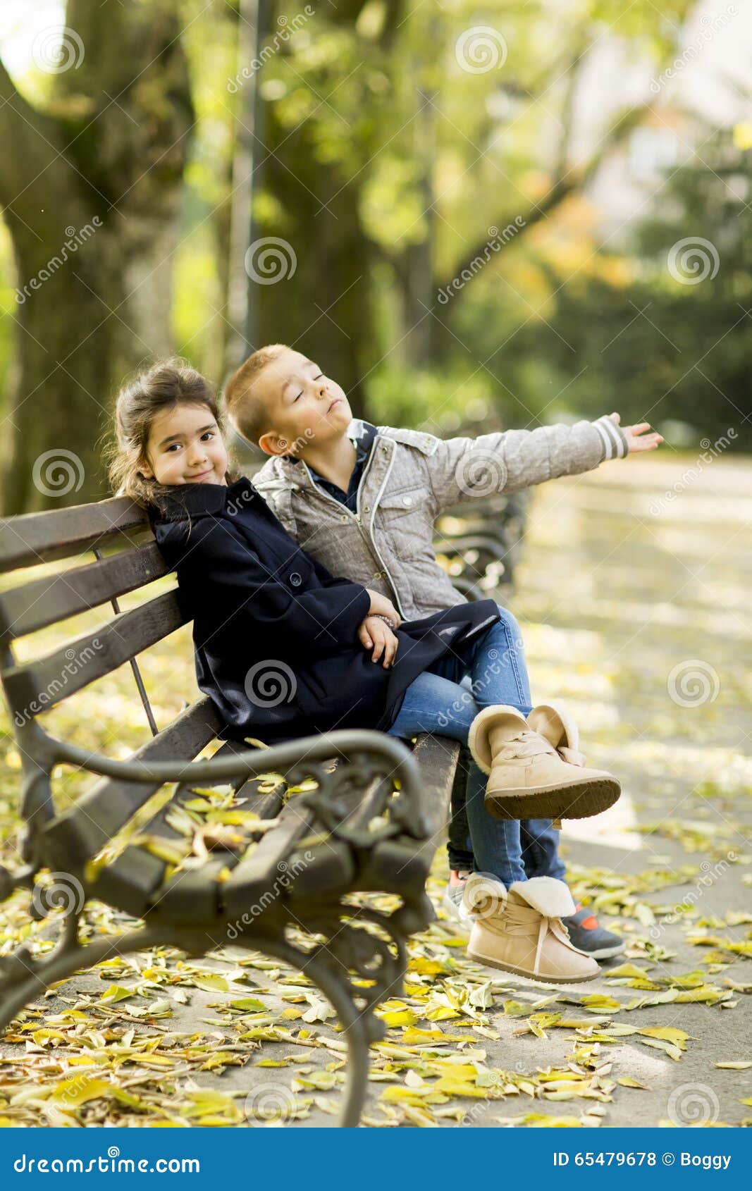 Children on the bench stock photo. Image of little, nature - 65479678