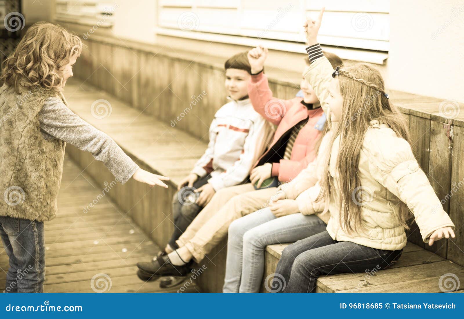Children on Bench Playing Children`s Games Stock Image - Image of ...