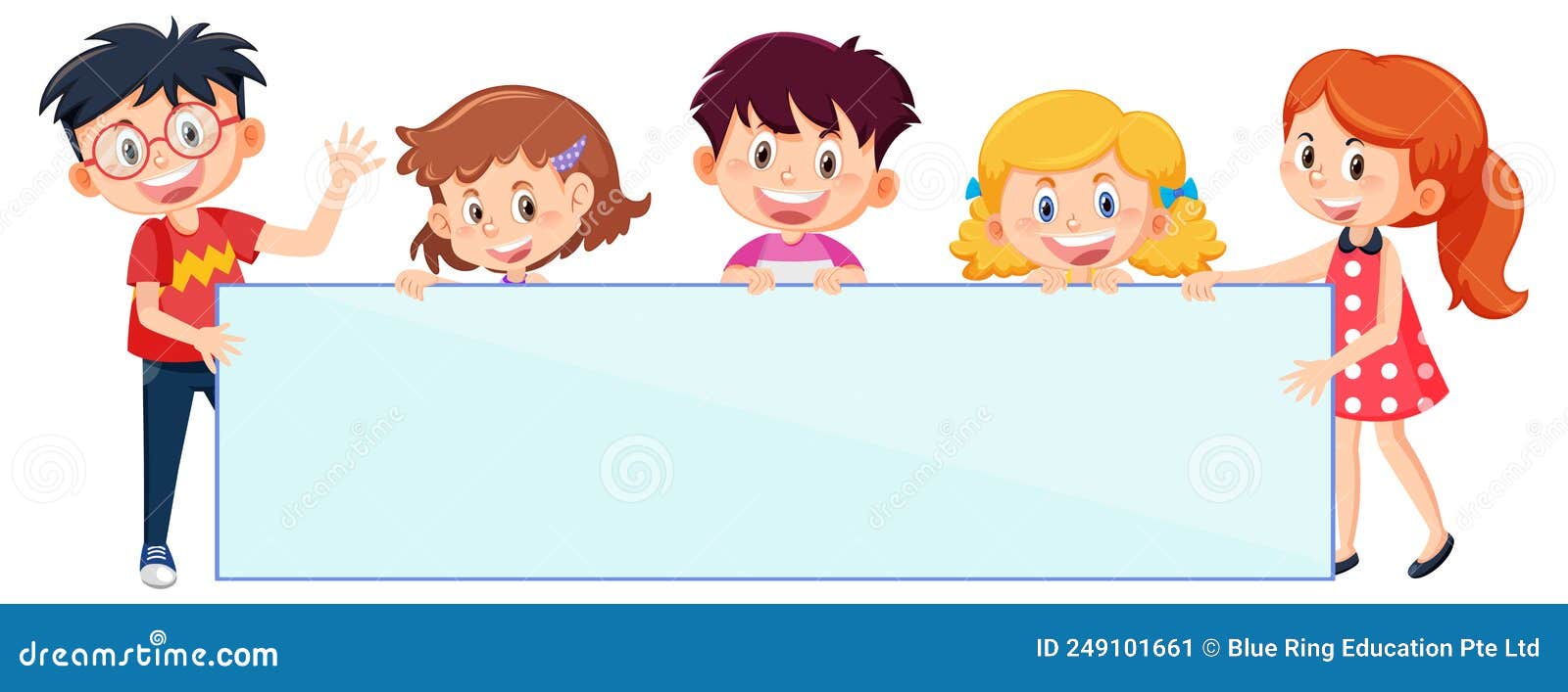 Children with Blank Board in Cartoon Style Stock Vector - Illustration ...