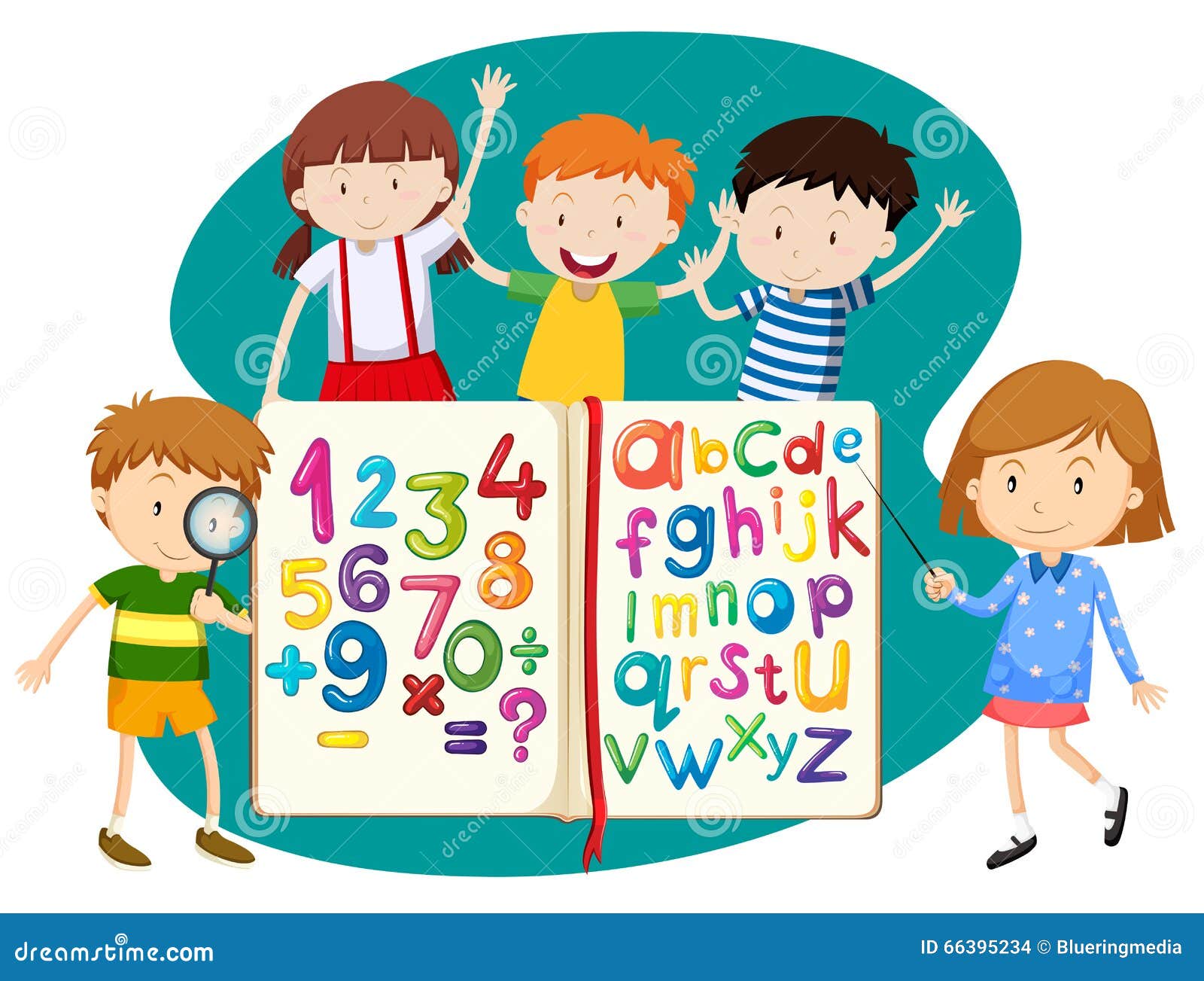 Children with Book of Math and English Stock Vector - Illustration of ...