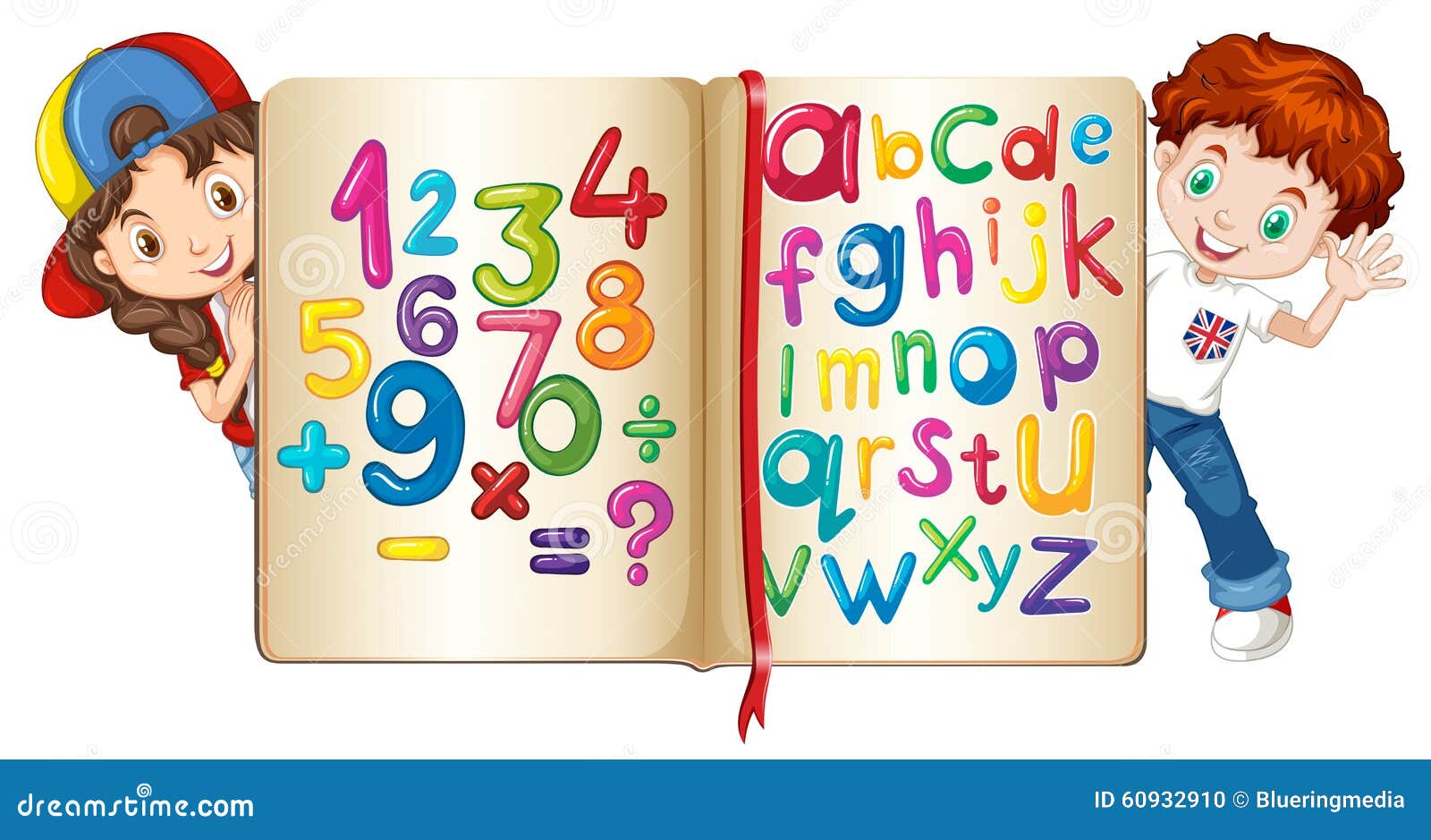 Children with Book of Numbers and Alphabets Stock Illustration ...