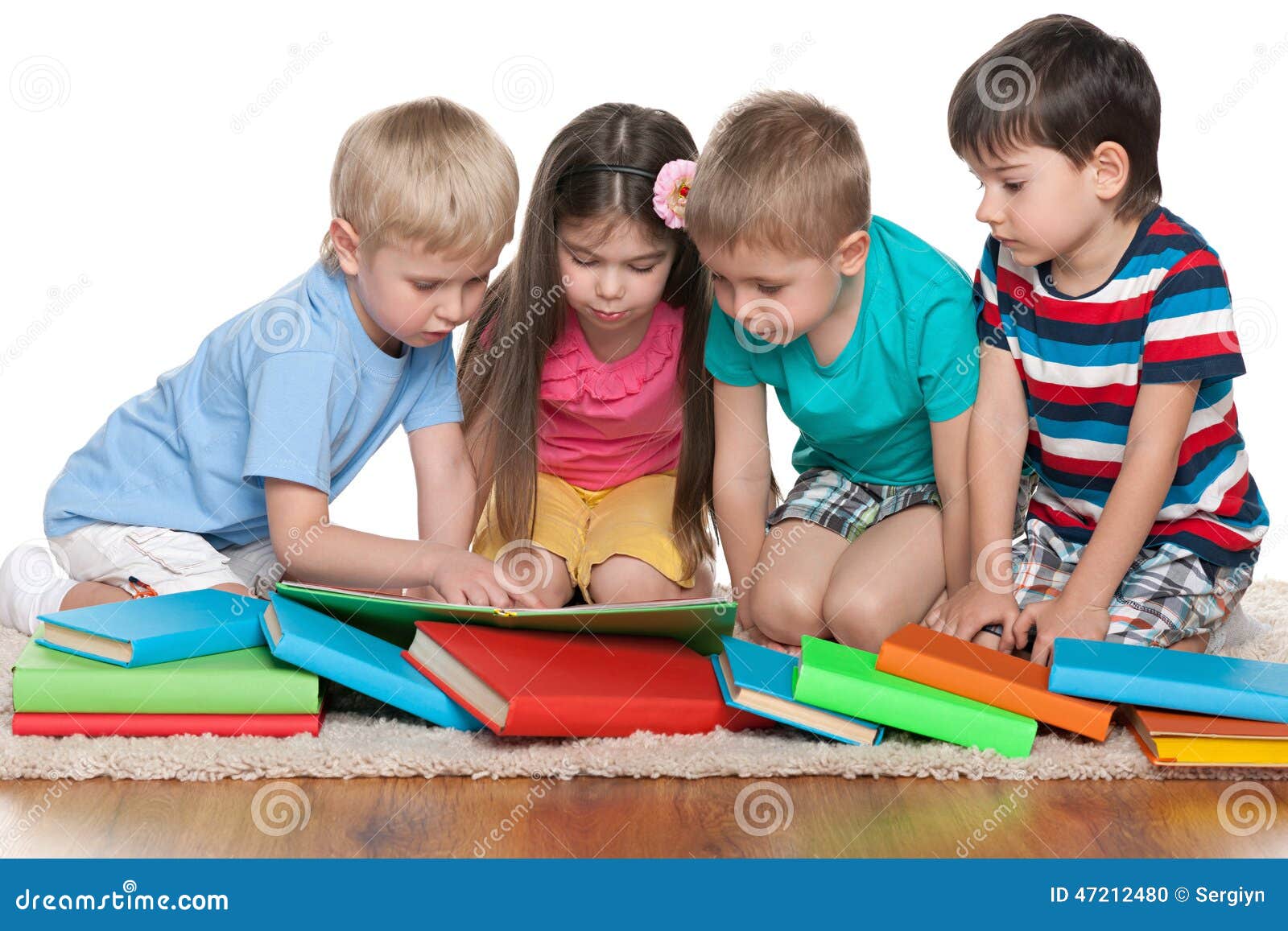 Children with Books on the Floor Stock Photo - Image of positivity ...