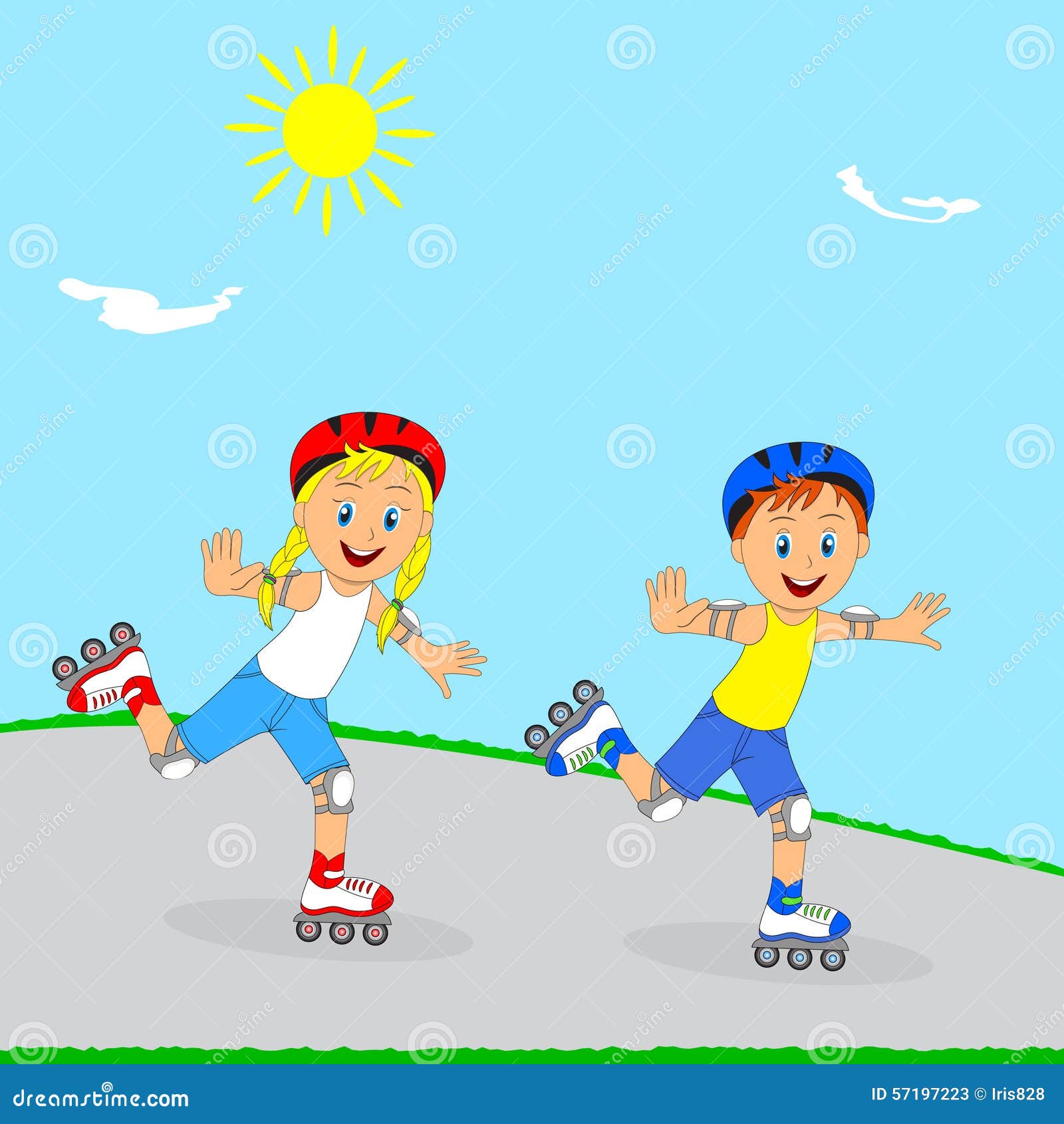 Girl Rollerblading In The Park Line Drawing Vector Illustration ...