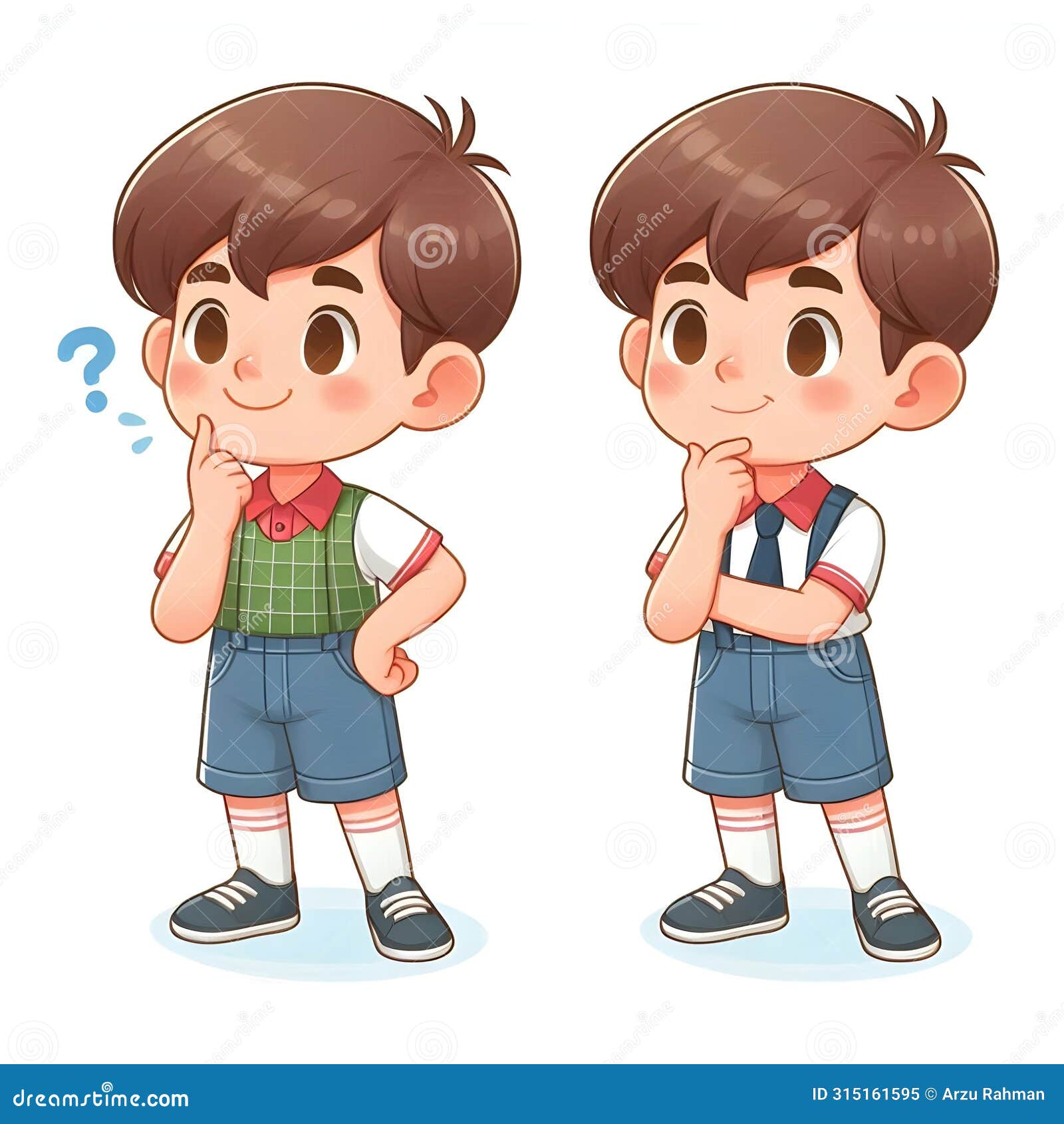 Children Boy Stand Thinking Bundle Stock Illustration - Illustration of ...