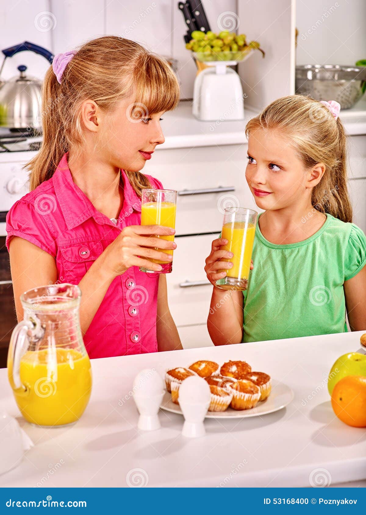 Children Breakfast at Kitchen Stock Photo - Image of morning, cake ...