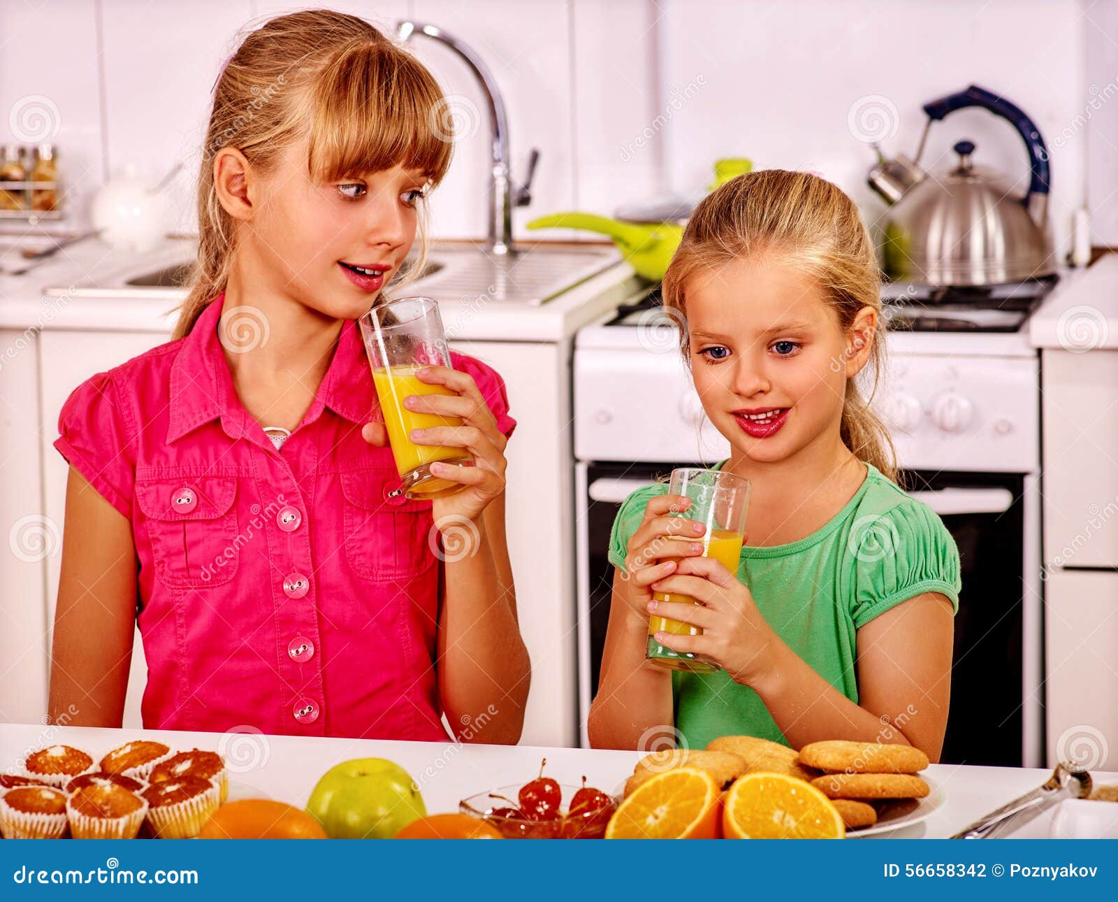 Children Breakfast at Kitchen Stock Photo - Image of house, table: 56658342