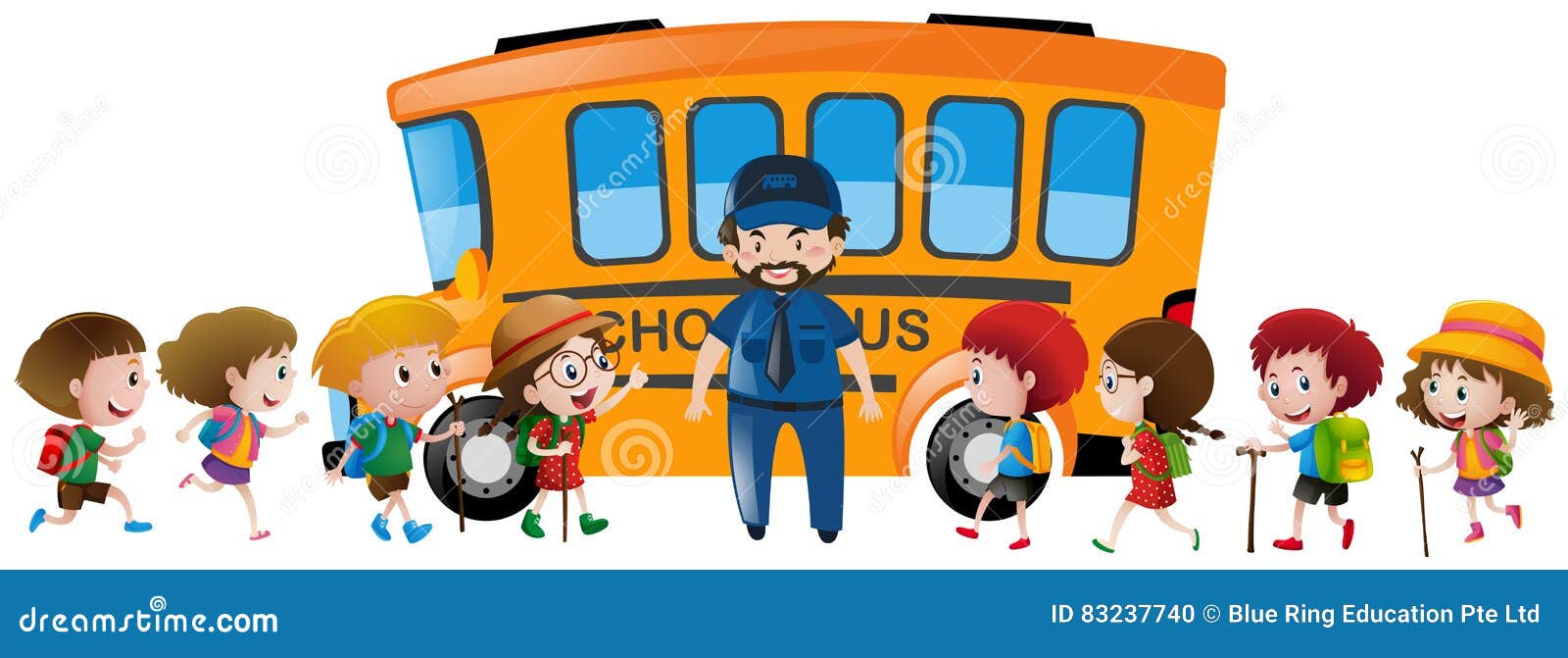 Children and Bus Driver Standing by the Schoolbus Stock Illustration ...