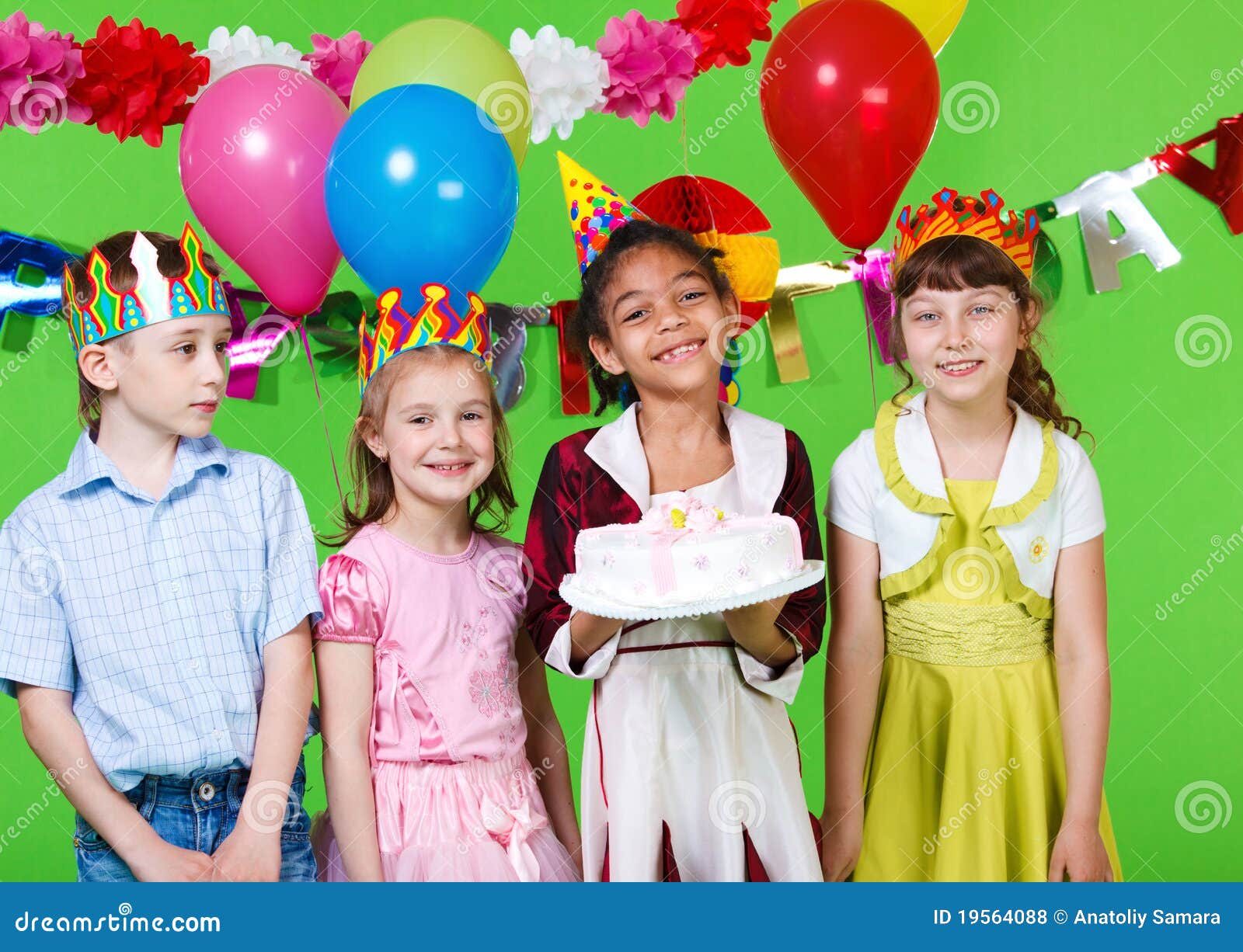 Children with cake stock photo. Image of children, crown - 19564088