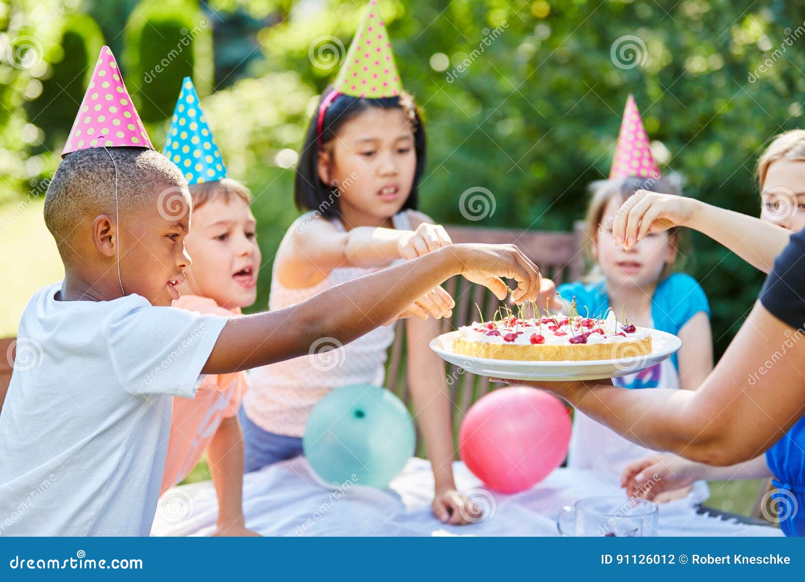 Children with Cake at Birthday Stock Photo - Image of smile, children ...