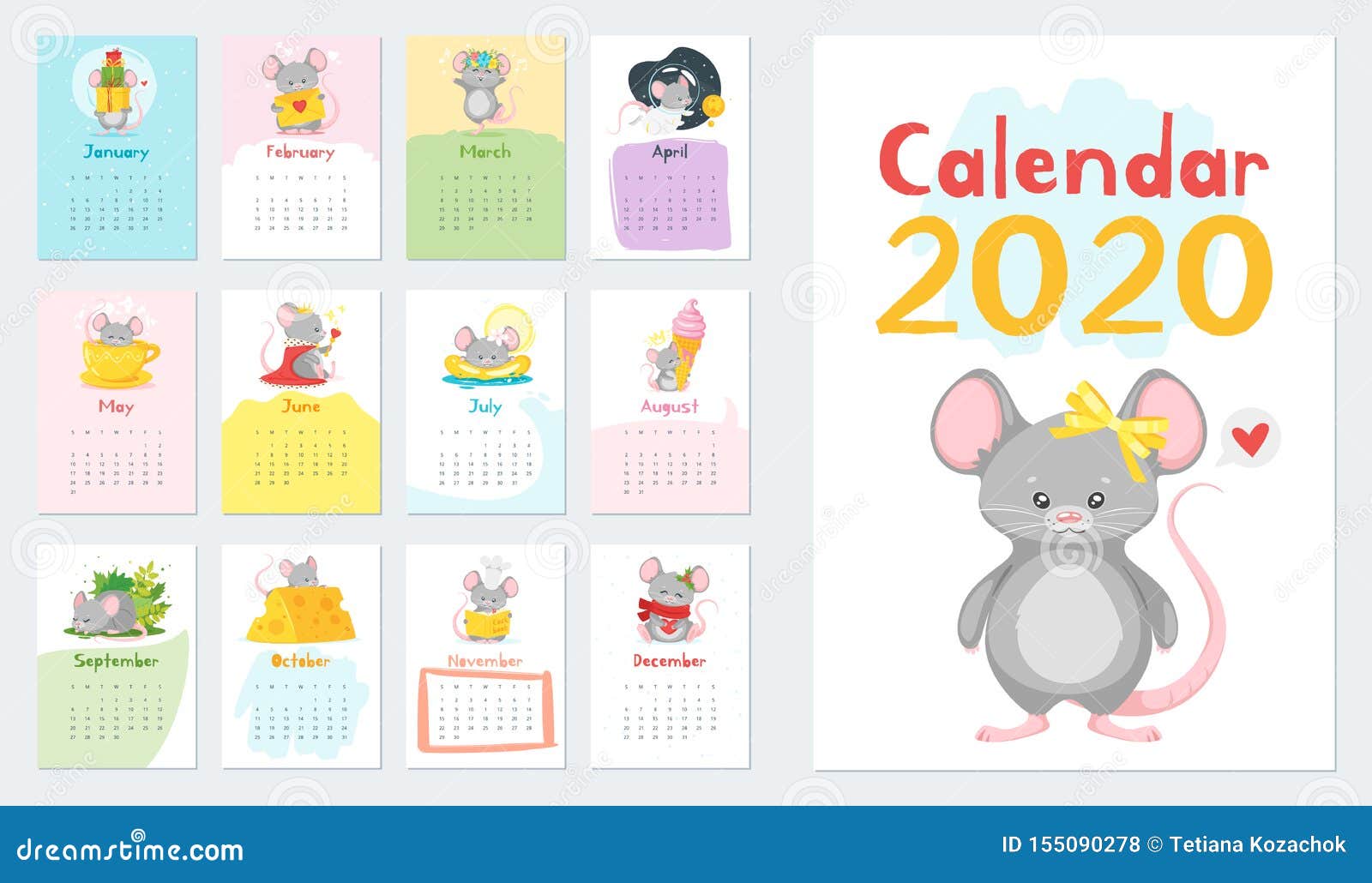 Children Calendar Vector Illustrations Set Stock Vector - Illustration ...
