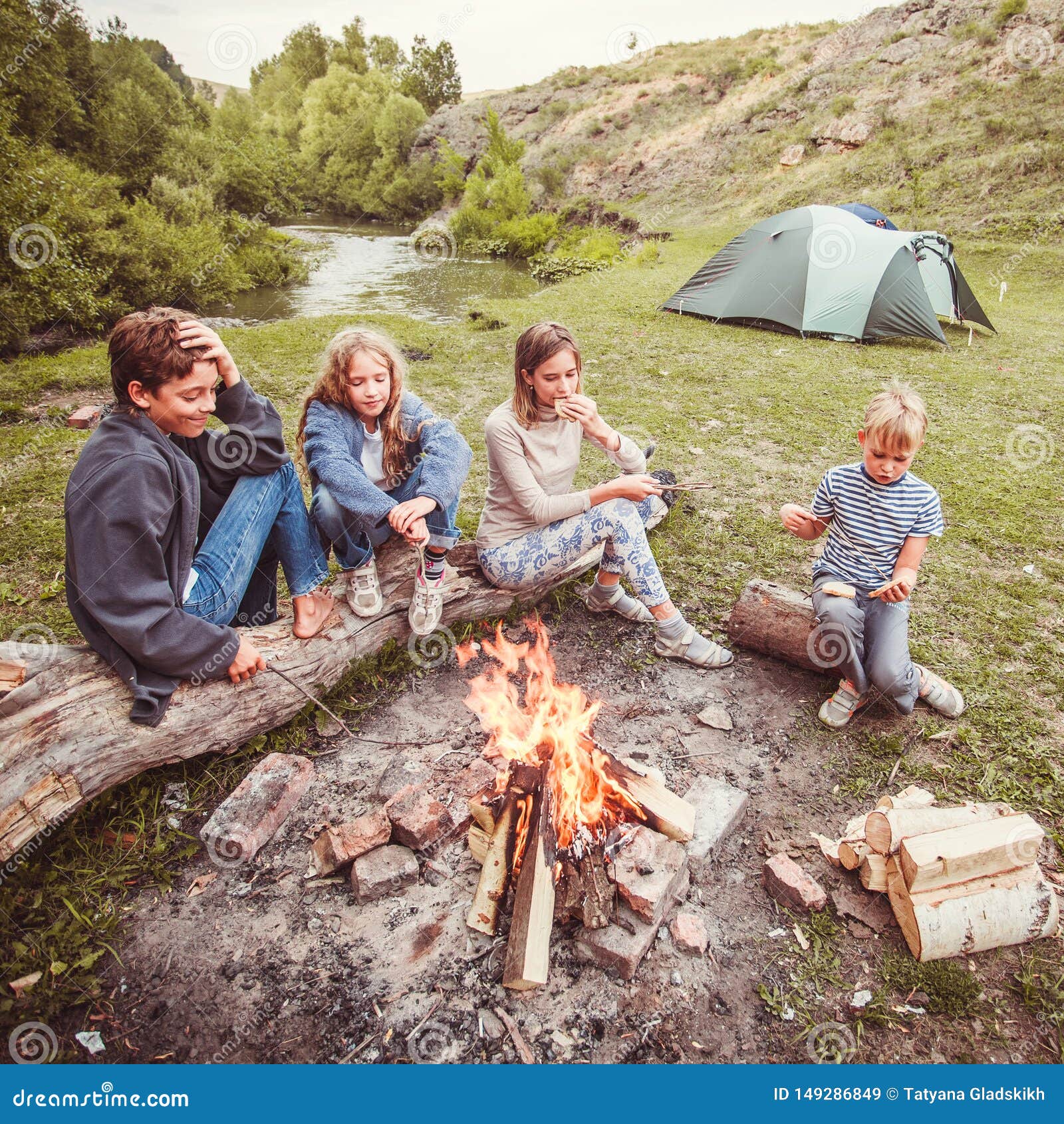 Children in the Camp by the Fire Stock Image - Image of friends, oute ...