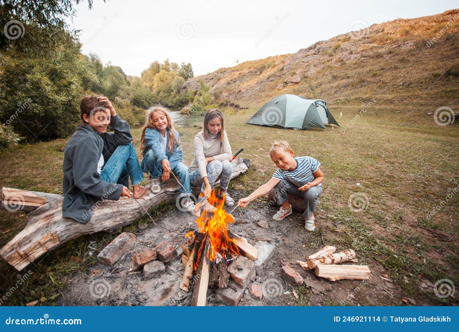 Children in the Camp by the Fire Stock Photo - Image of people, outside ...