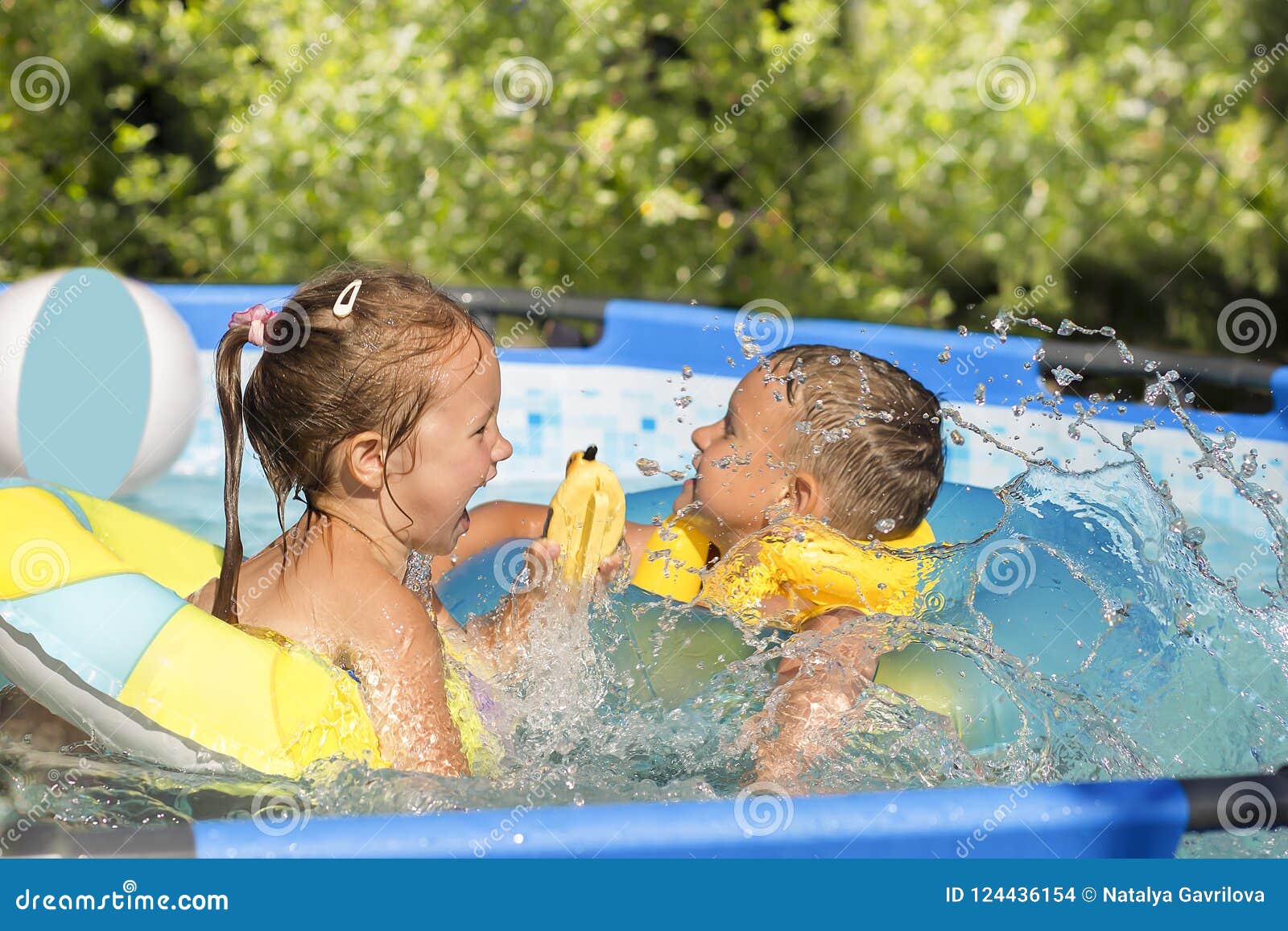 Children Can Swim in the Outdoor Pool Stock Photo - Image of health ...