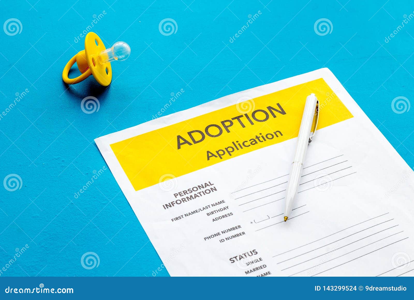 Children Care with Adoption Application and Dummy on Blue Background ...