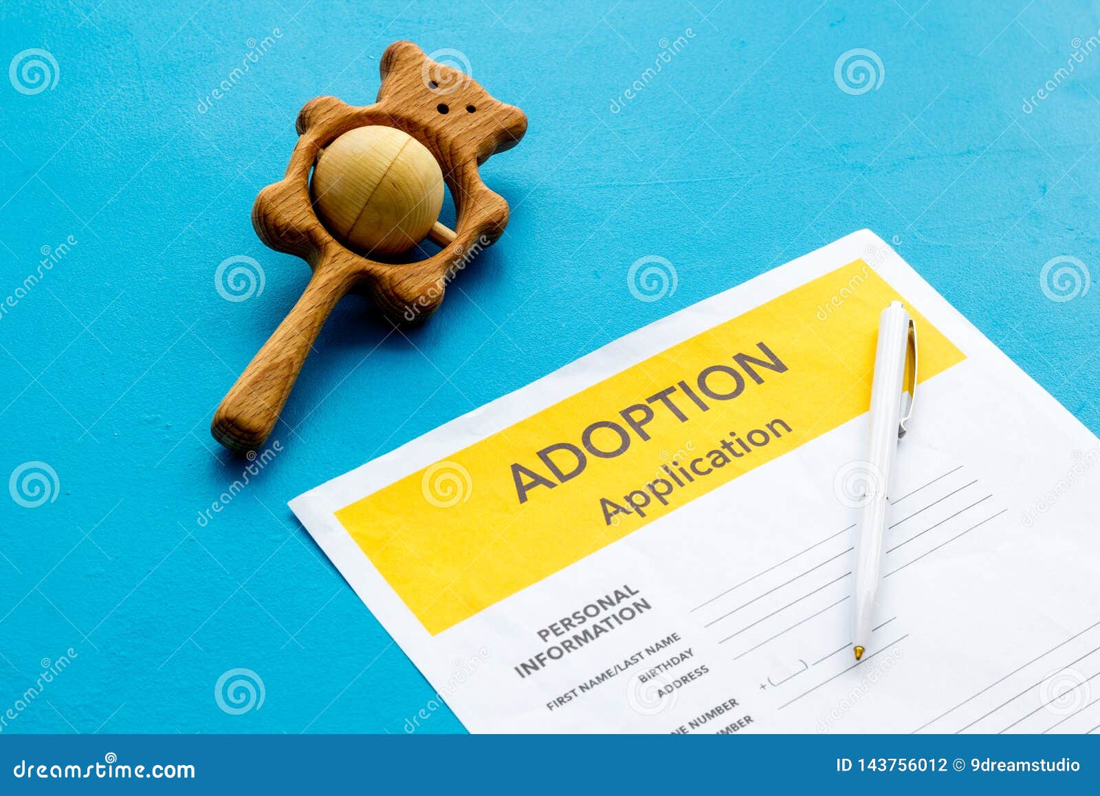 Children Care with Adoption Application and Toy on Blue Background ...