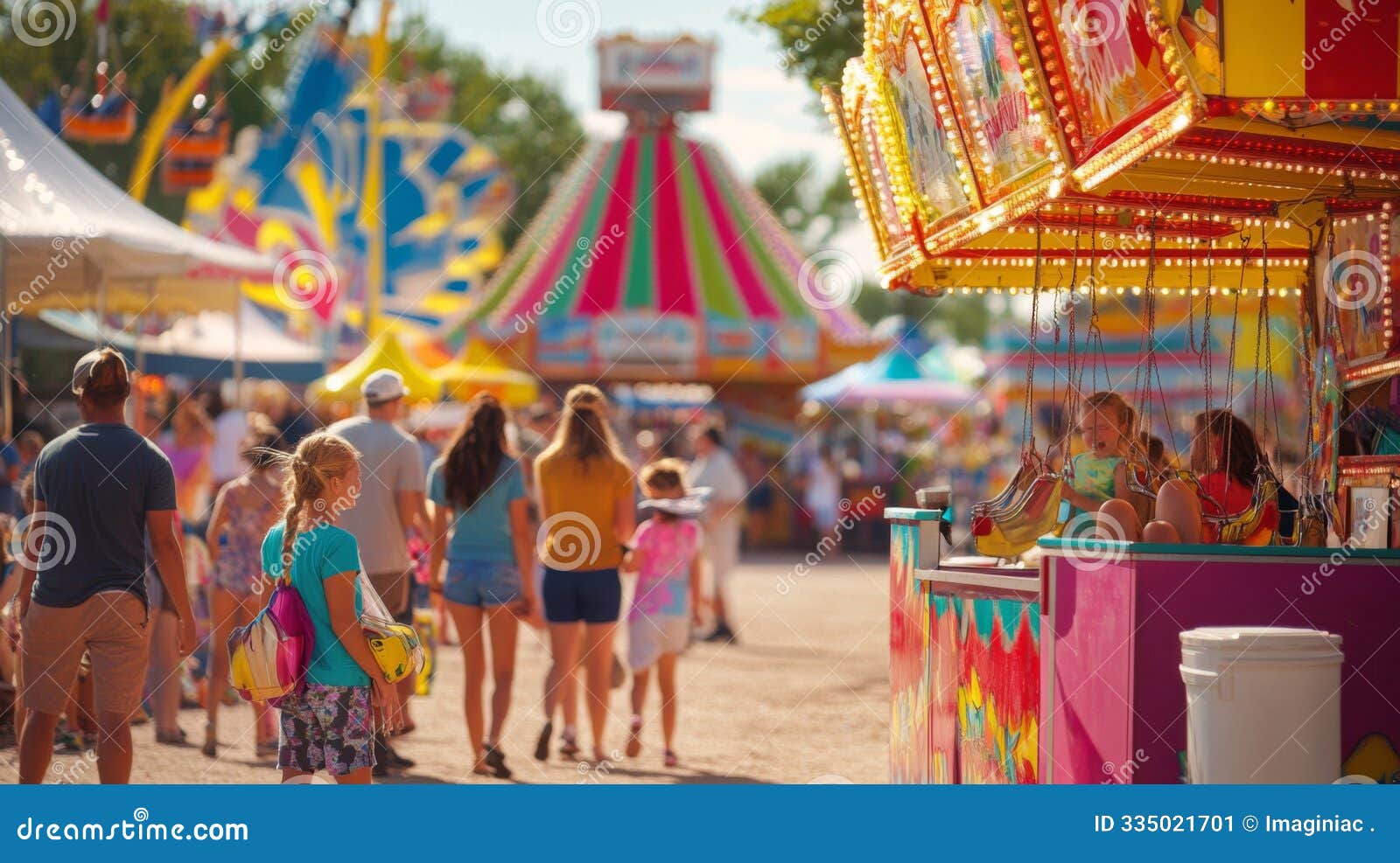 Children on a Carnival Ride at a Busy Fairground Stock Illustration ...