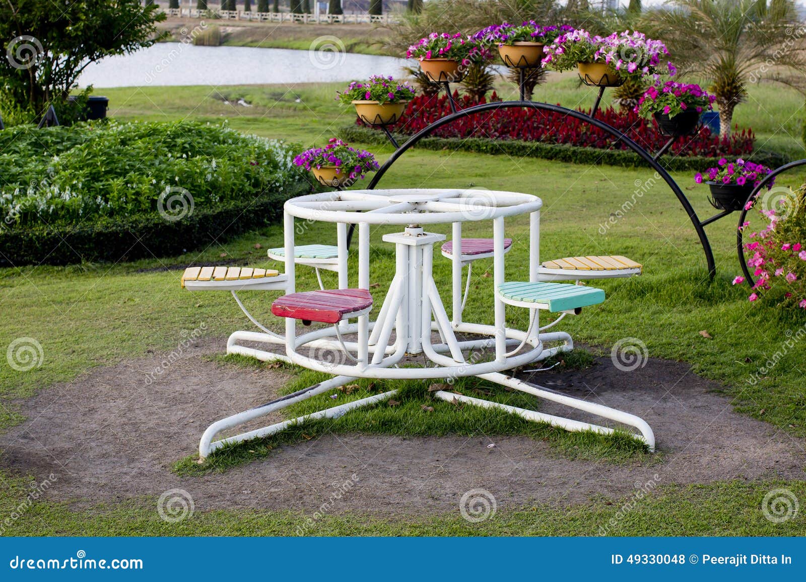 Children`s Carousel In Moscow. Two-storey Carousel With Horses. Merry ...