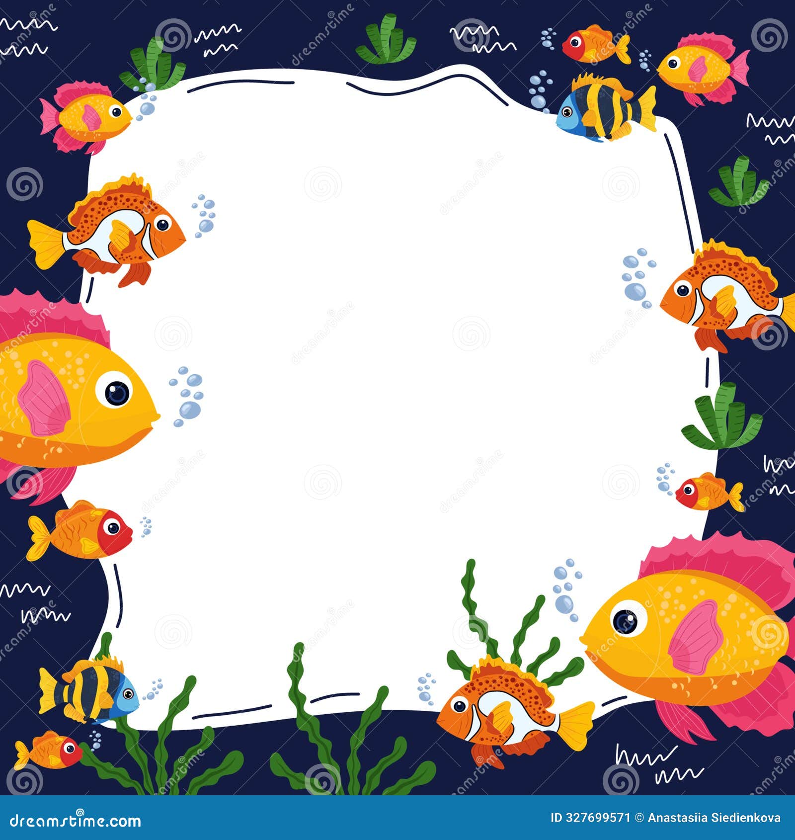 Children Carton Fish Frame with Empty Space in the Center. Stock Vector ...