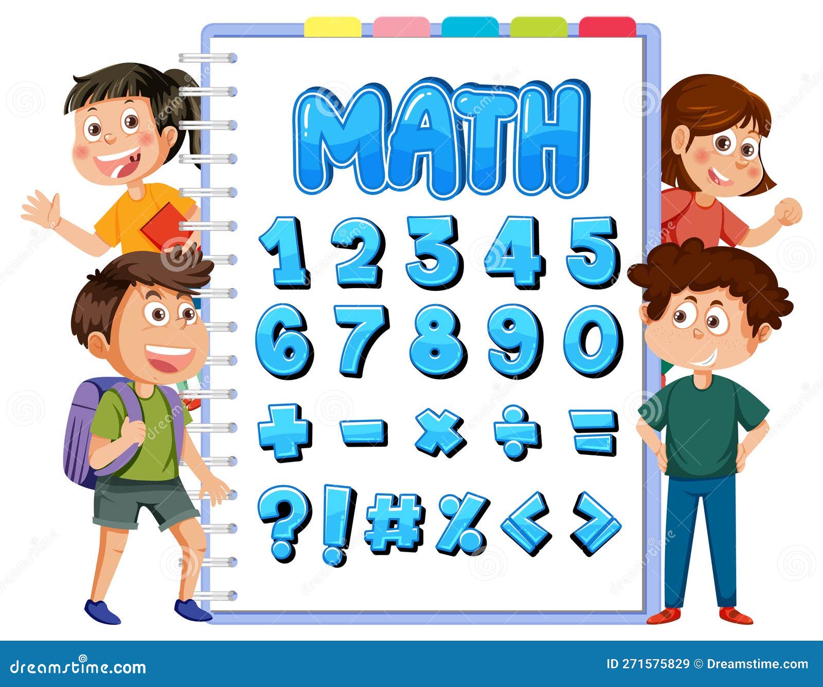 Children Cartoon Character with Math and Number Theme Stock Vector ...