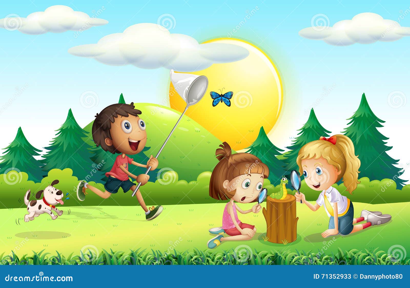 Boy Catching Butterfly In The Garden Vector Illustration ... Boy Catching Butterfly In The Garden Vector Illustration ...