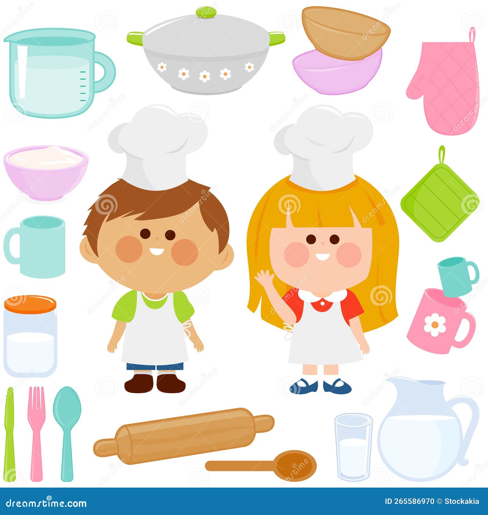 Children Chefs. Chief Cook Kids Cartoon Characters, Funny Boy Girl In ...