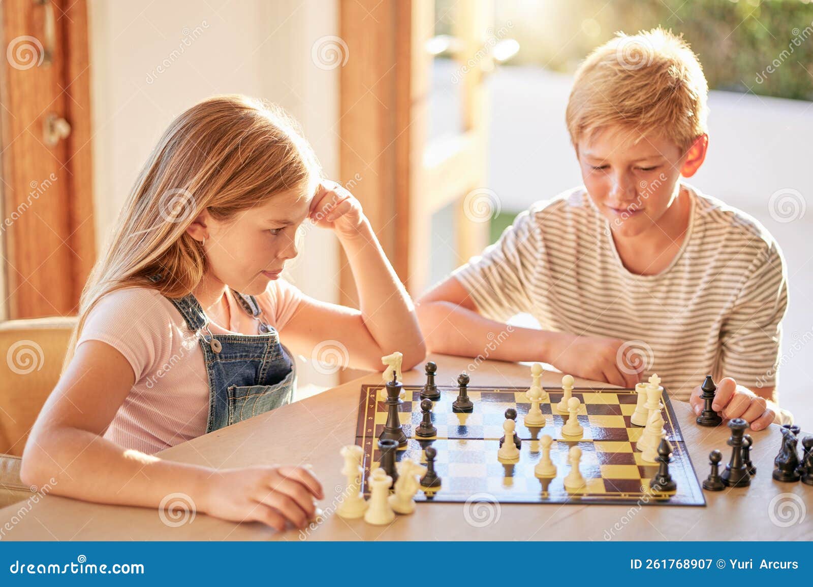 Children, Chess and Board Game while Thinking of Move with Knowledge ...