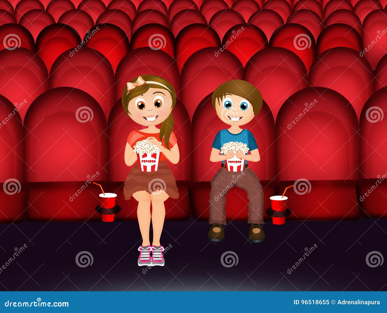 Children at cinema stock illustration. Illustration of cartoon - 96518655